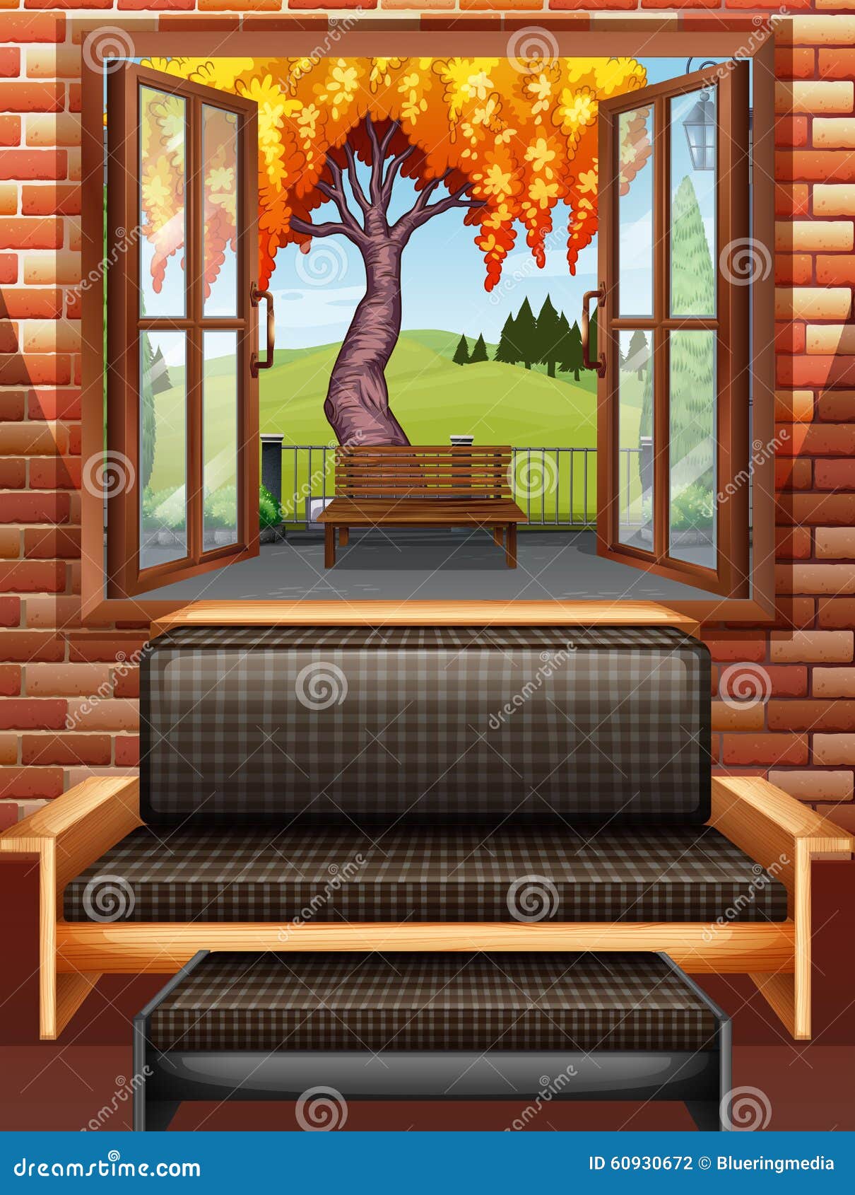 Wohnzimmer Mit Dem Fenster Offen Stock Abbildung - Illustration von ...