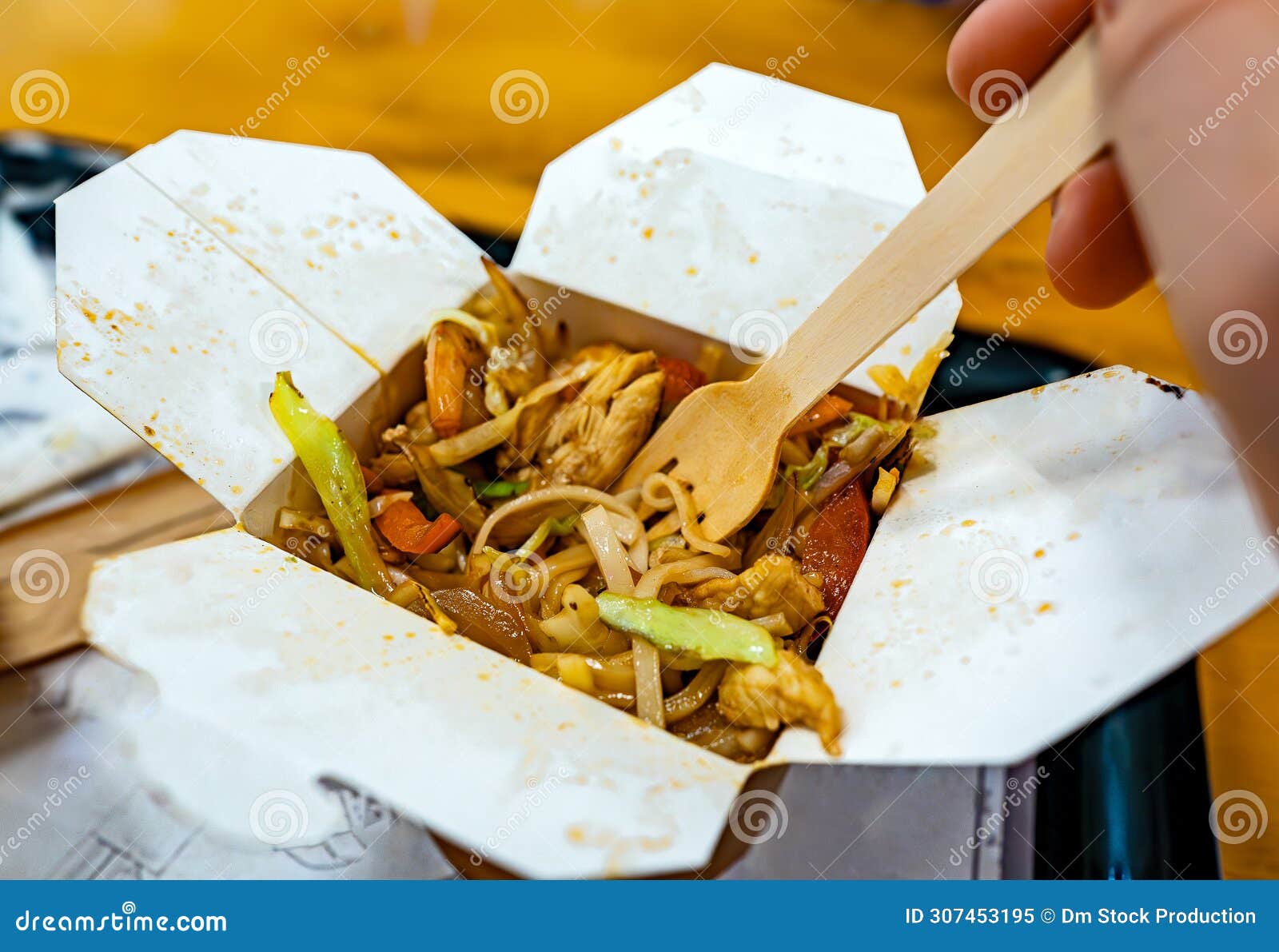 Wok box with shrimps stock image. Image of seafood, thai - 307453195