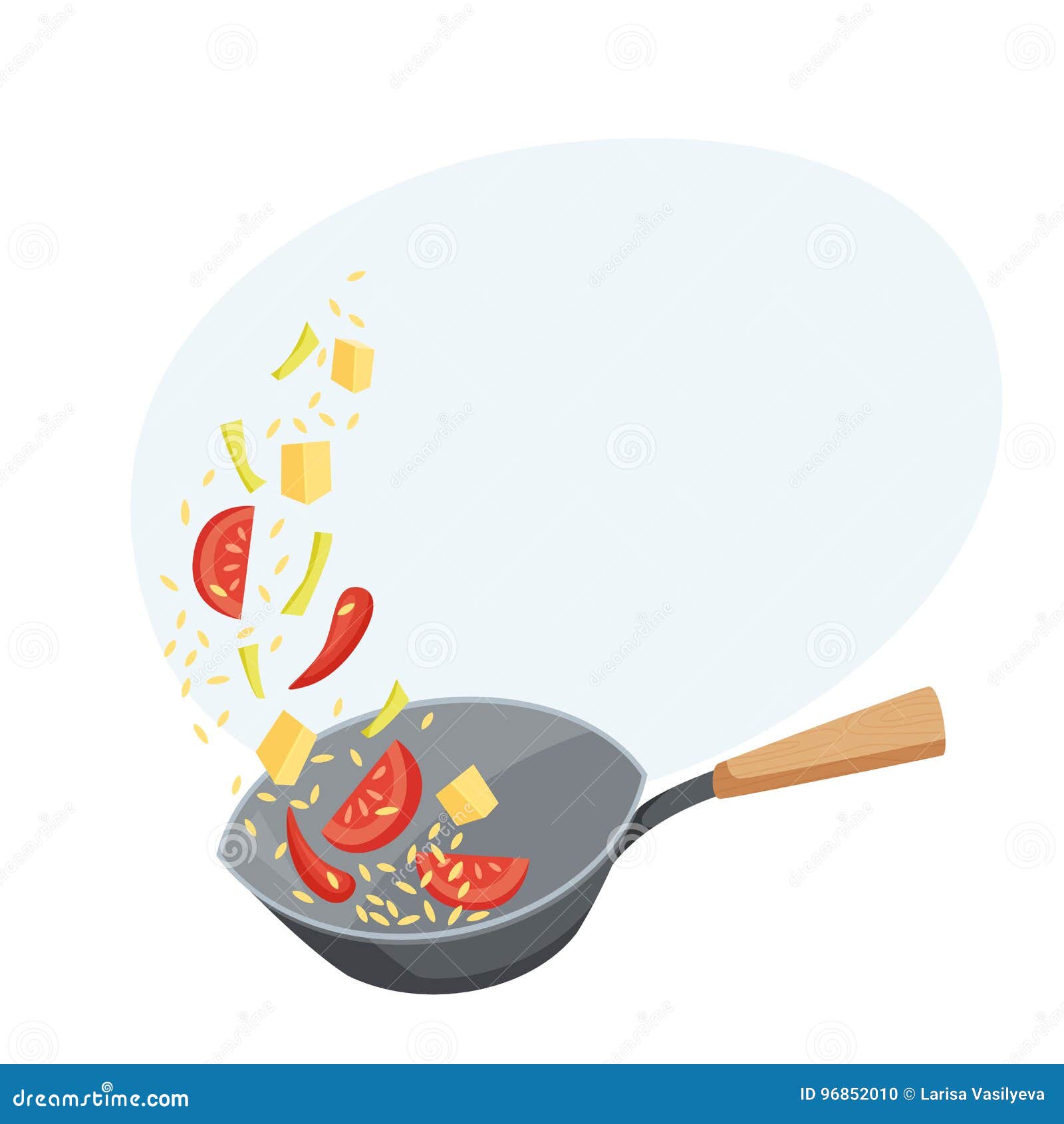 Wok an with vegetables stock vector. Illustration of cartoon - 96852010