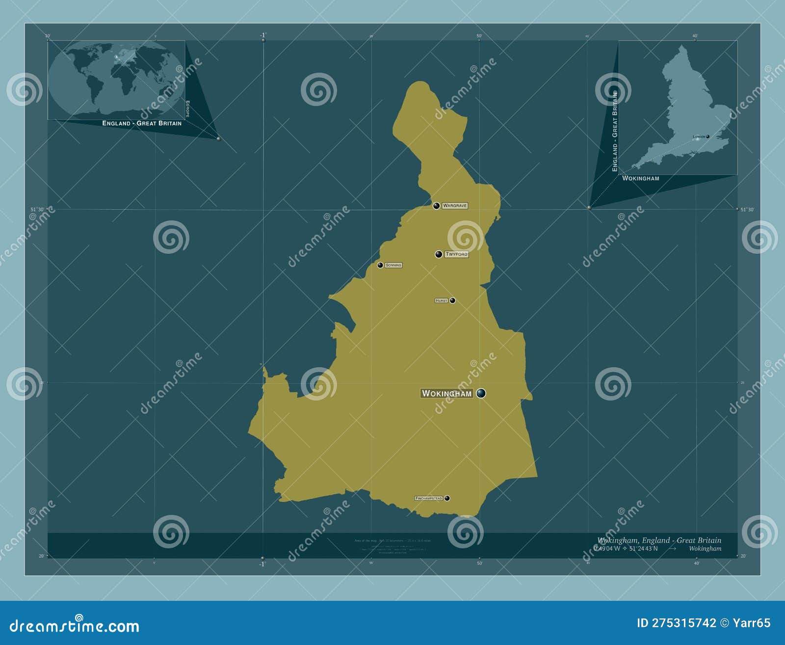 Wokingham, England - Great Britain. Solid. Labelled Points of Ci Stock ...