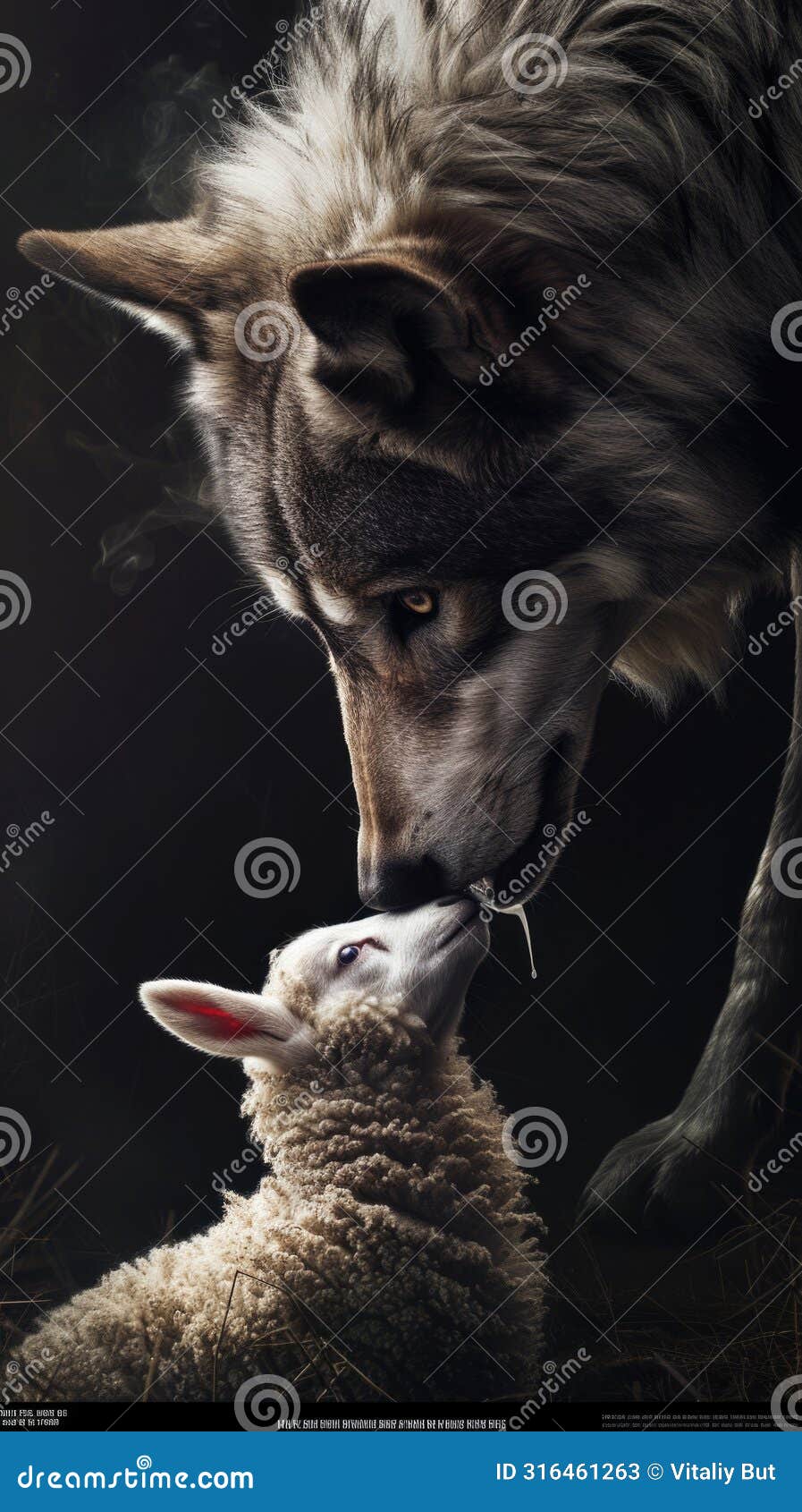 Wolf Licking Sheeps Face in a Unique Greeting. Generative AI. Stock ...