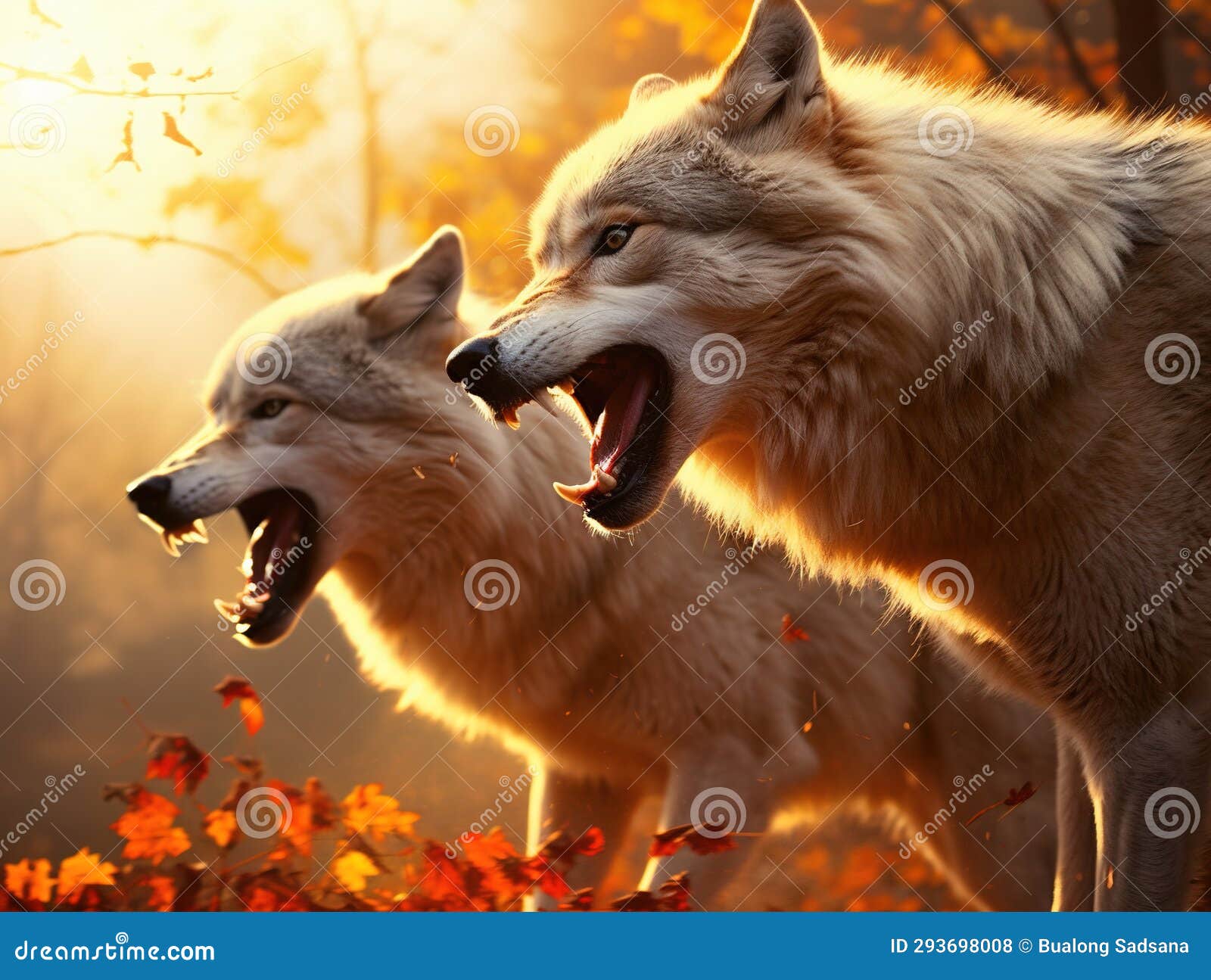 Ai Generated Illustration Wildlife Concept of Wolf Afraid in Sunset ...
