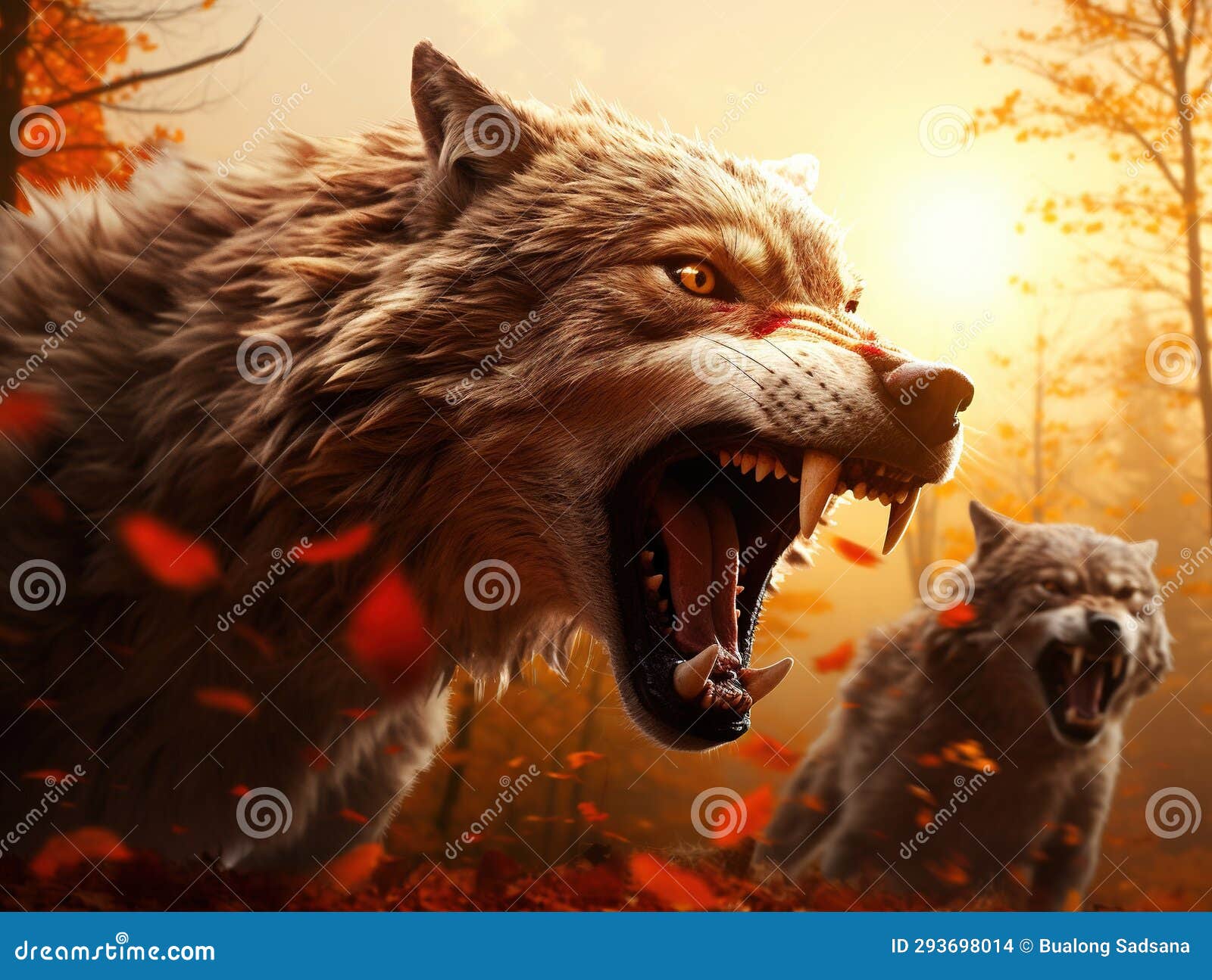 Wolf afraid in sunset stock illustration. Illustration of check - 293698014