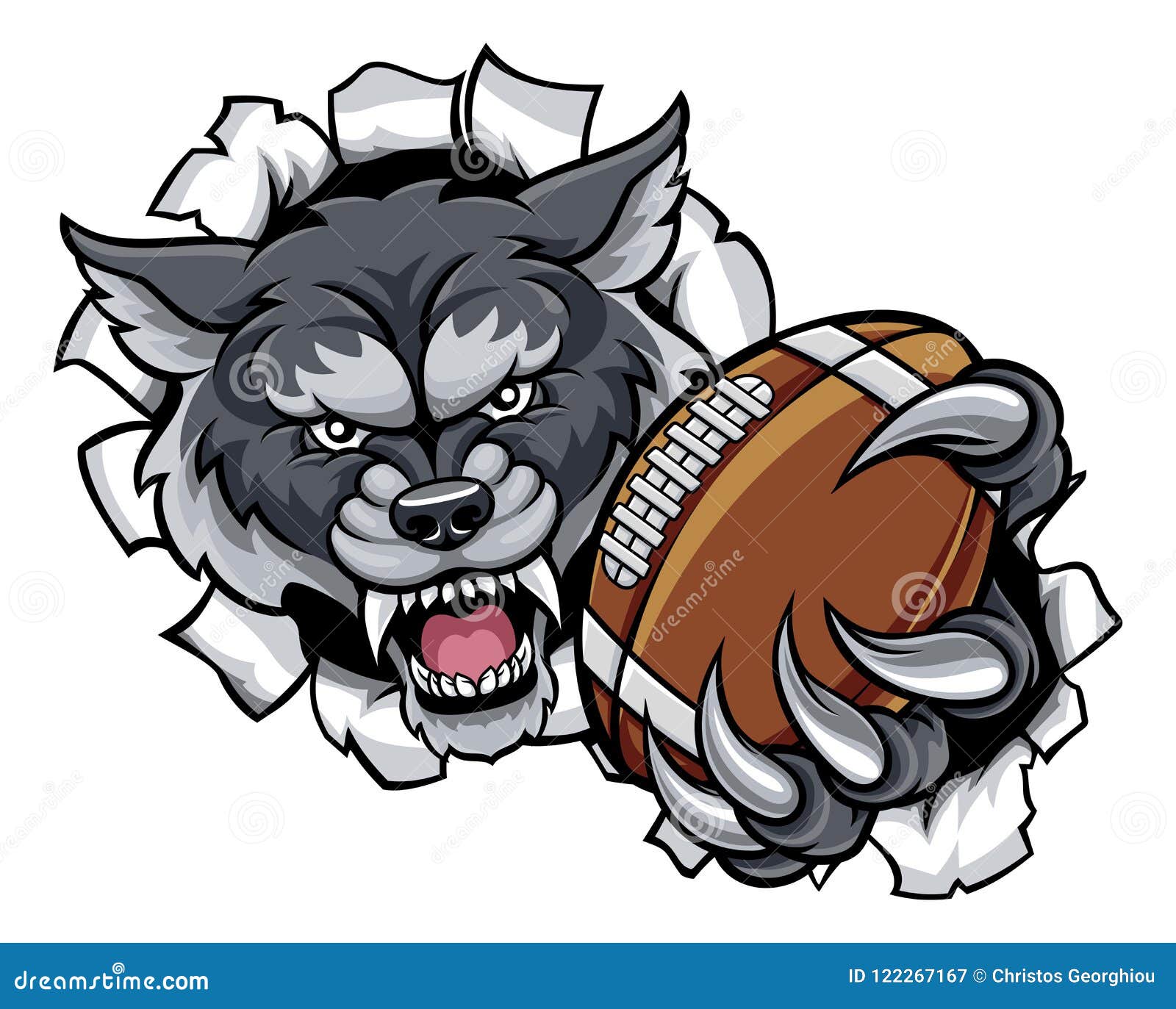Wolf American Football Mascot Breaking-Hintergrund Vektor Abbildung ...