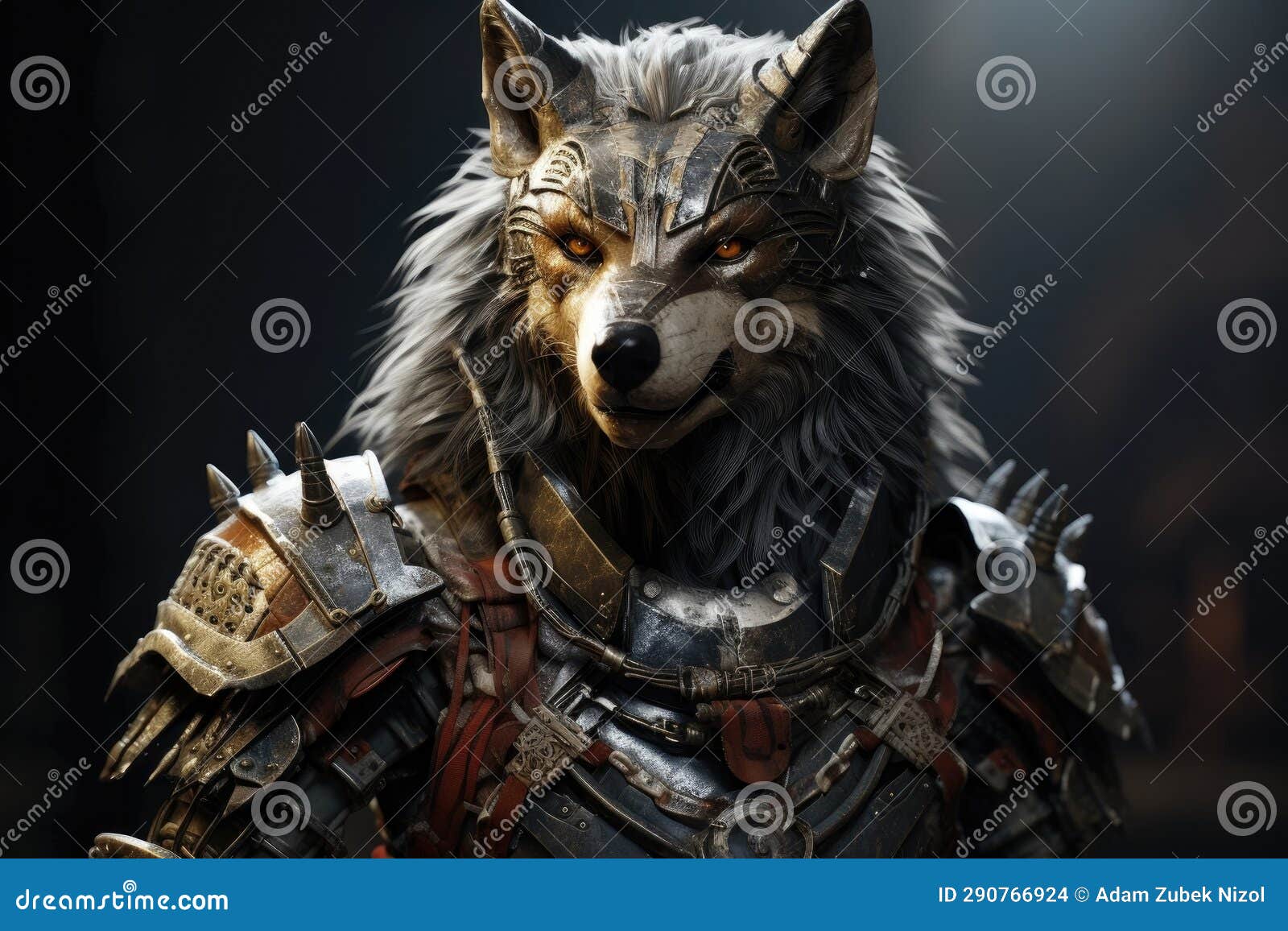 A Wolf in Armor with Red Eyes Stock Illustration - Illustration of ...