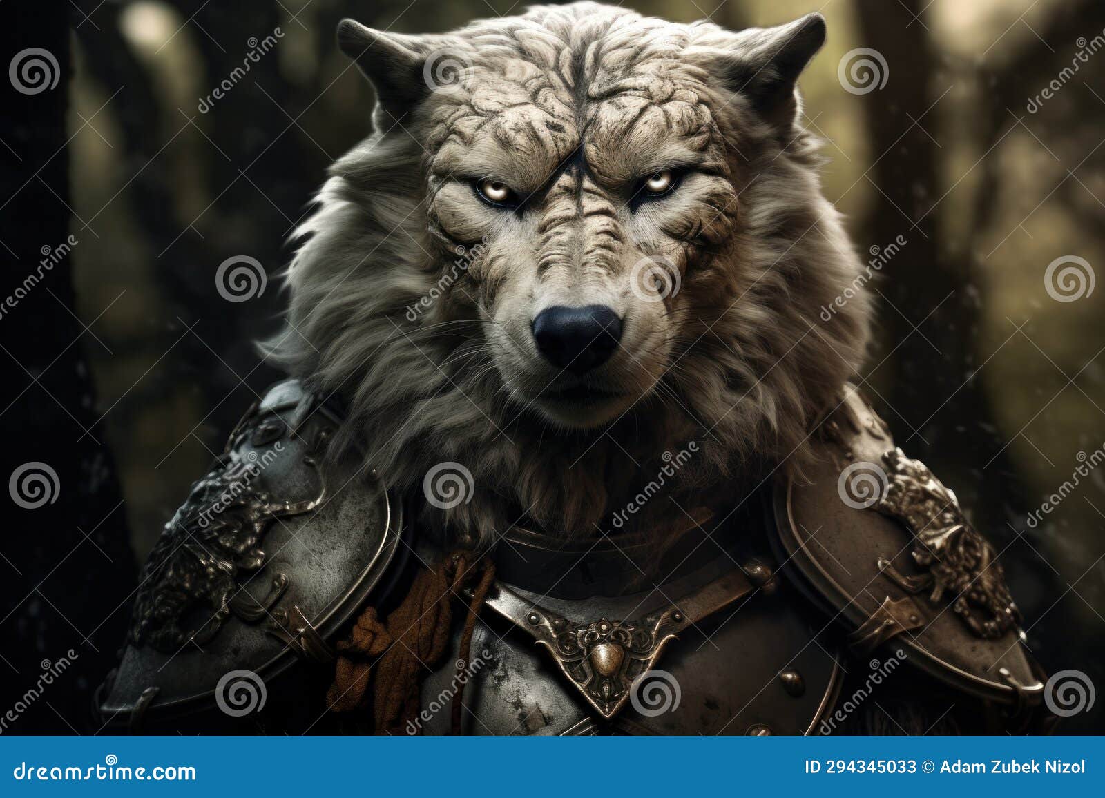 A Wolf in Armor with White Eyes Stock Illustration - Illustration of ...