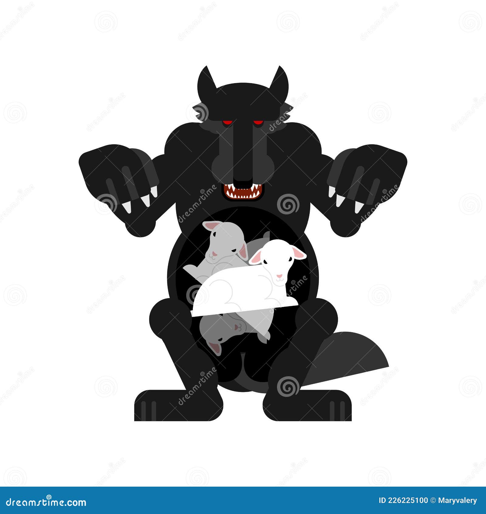 Wolf Ate Sheep. Lamb Inside Belly Of Wolf Vector Illustration ...
