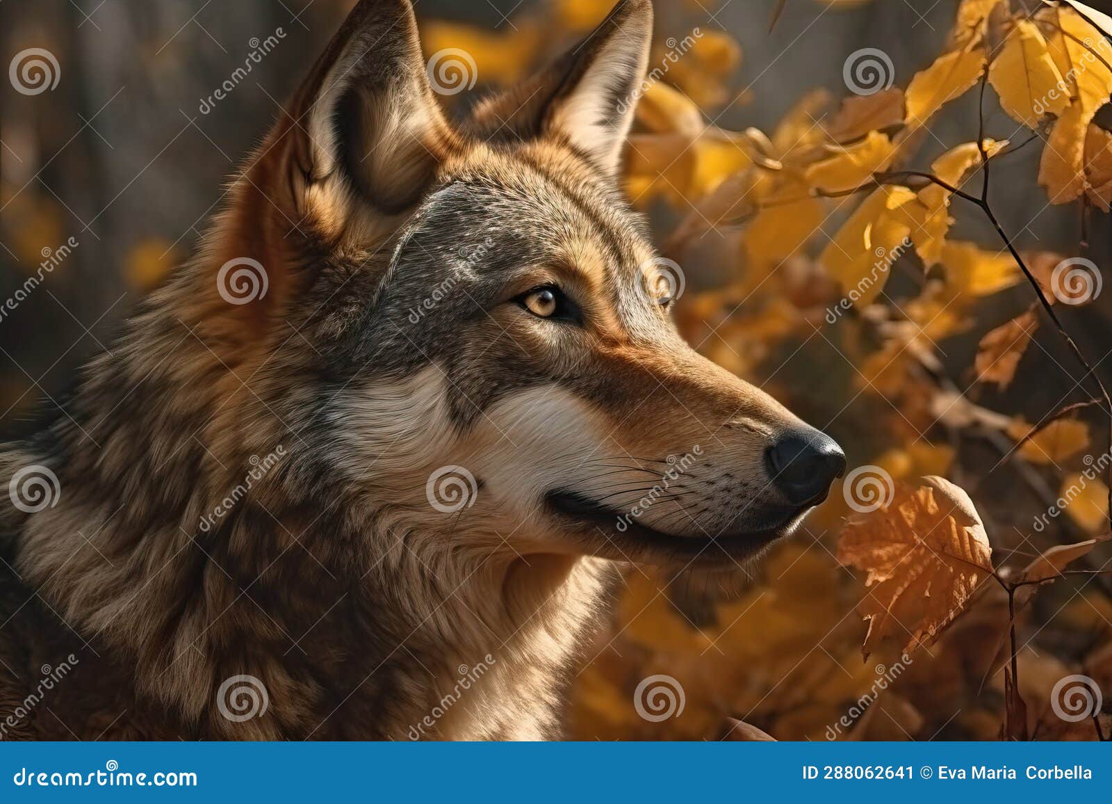 Wolf in the autumn forest stock image. Image of mammals - 288062641