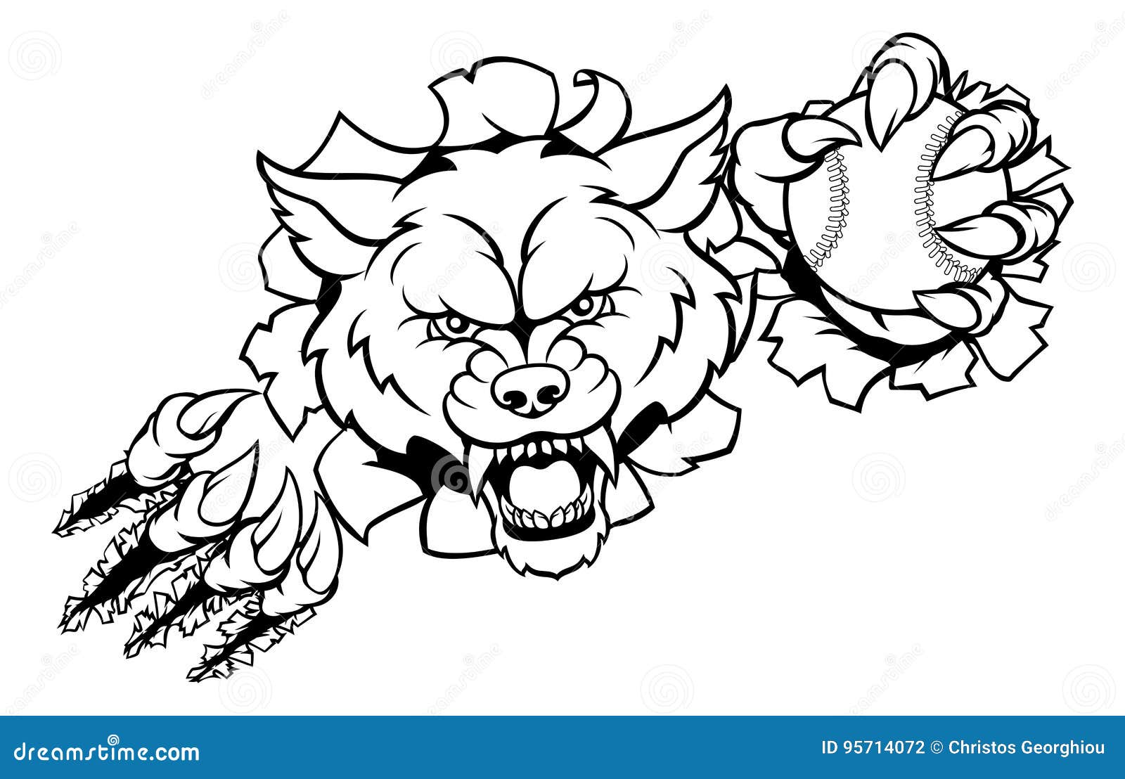 Wolf Baseball Mascot Breaking Background Ilustración del Vector ...