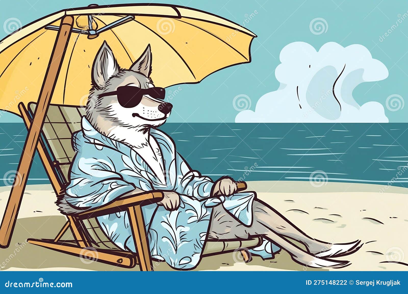 Wolf on the Beach in a Beach Robe: AI-generated Photo Stock ...