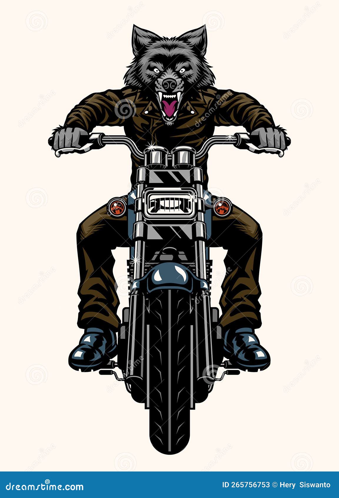 Wolf Biker Ride the Motorcycle in Front View Angle Stock Vector ...