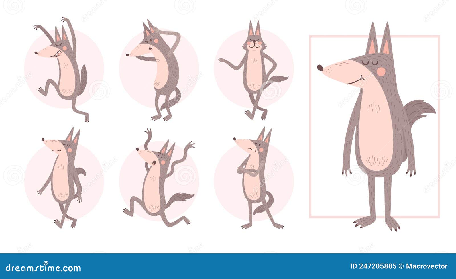 Wolf Cartoon Set stock vector. Illustration of face - 247205885