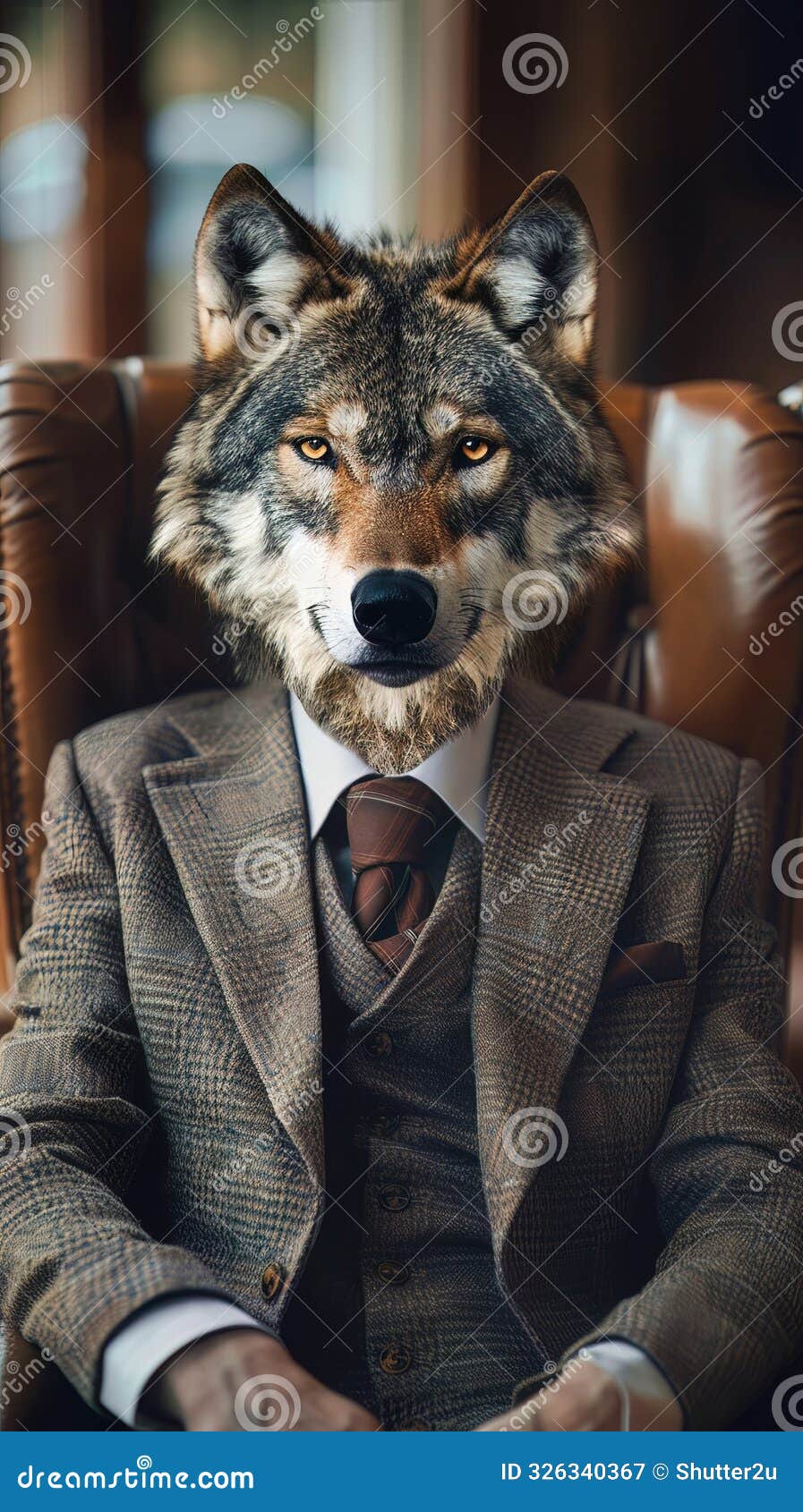 A Wolf In A CEOs Office Wearing A Tailored Suit Symbolizing Leadership ...