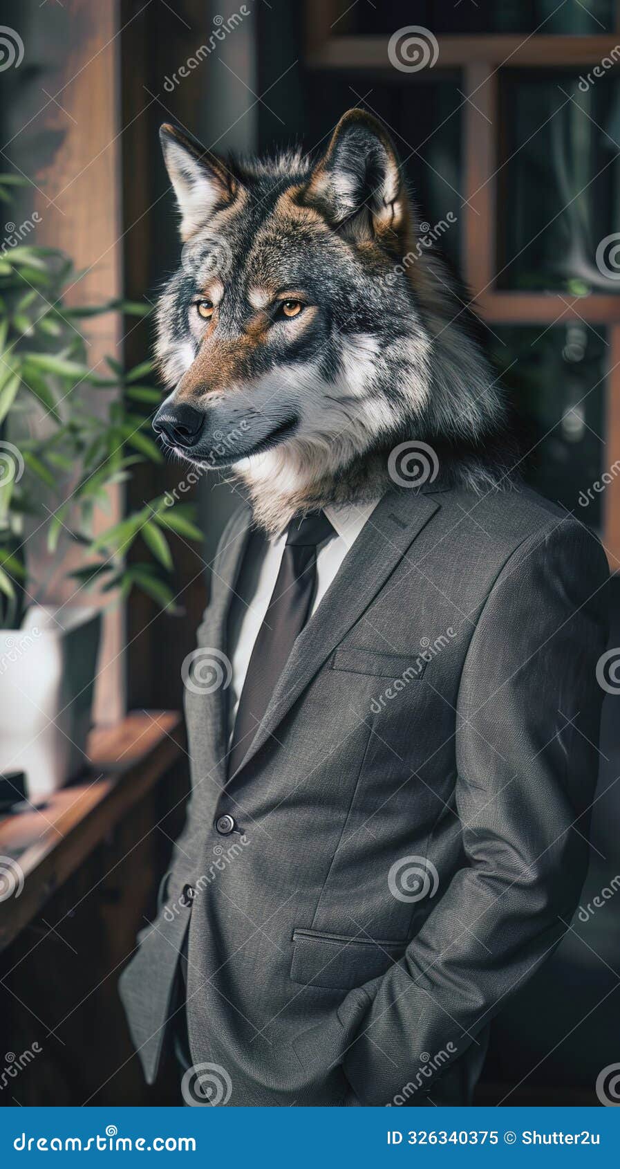A Wolf In A CEOs Office Wearing A Tailored Suit Symbolizing Leadership ...
