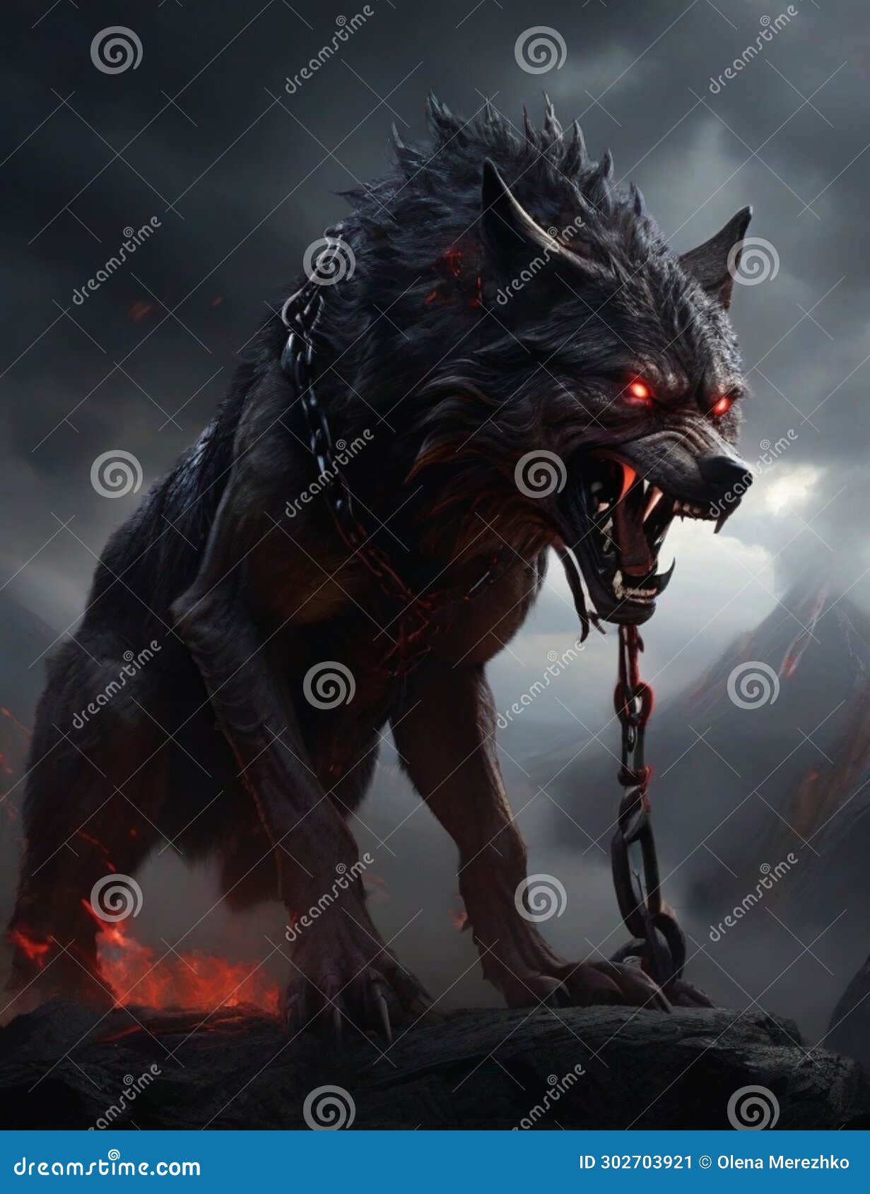 Wolf on a chain stock illustration. Illustration of black - 302703921