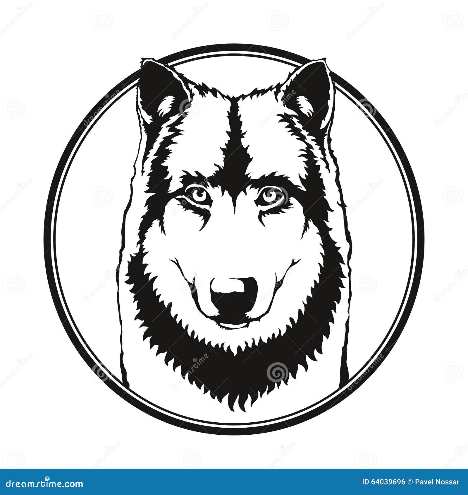 Wolf in the circle stock vector. Illustration of drawing - 64039696