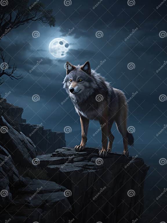 Wolf on a Cliff Under the Full Moon Stock Photo - Image of moon ...