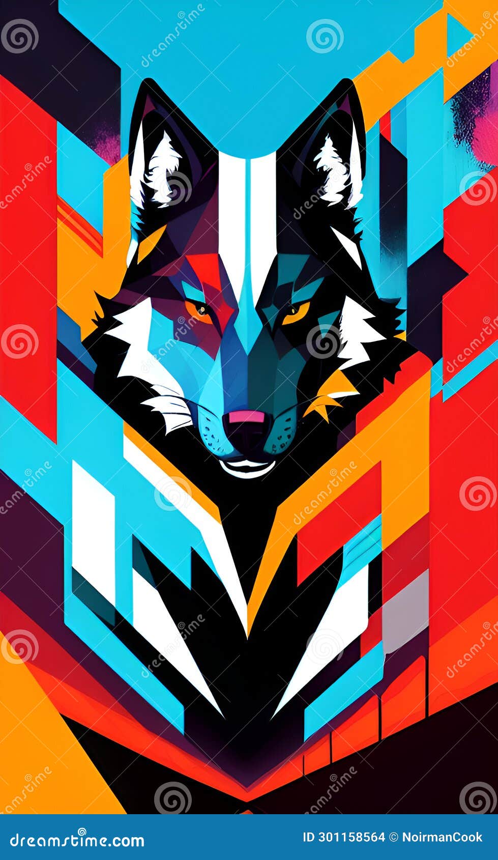 Wolf Close Up Abstract Portrait Drawing Stock Illustration ...
