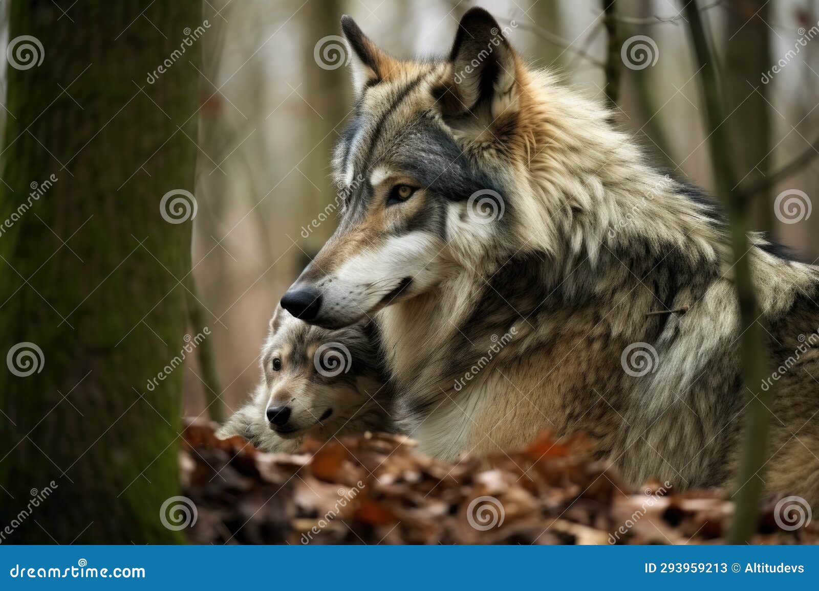 A Wolf Comforts Its Fellow Being in the Forest Stock Illustration ...