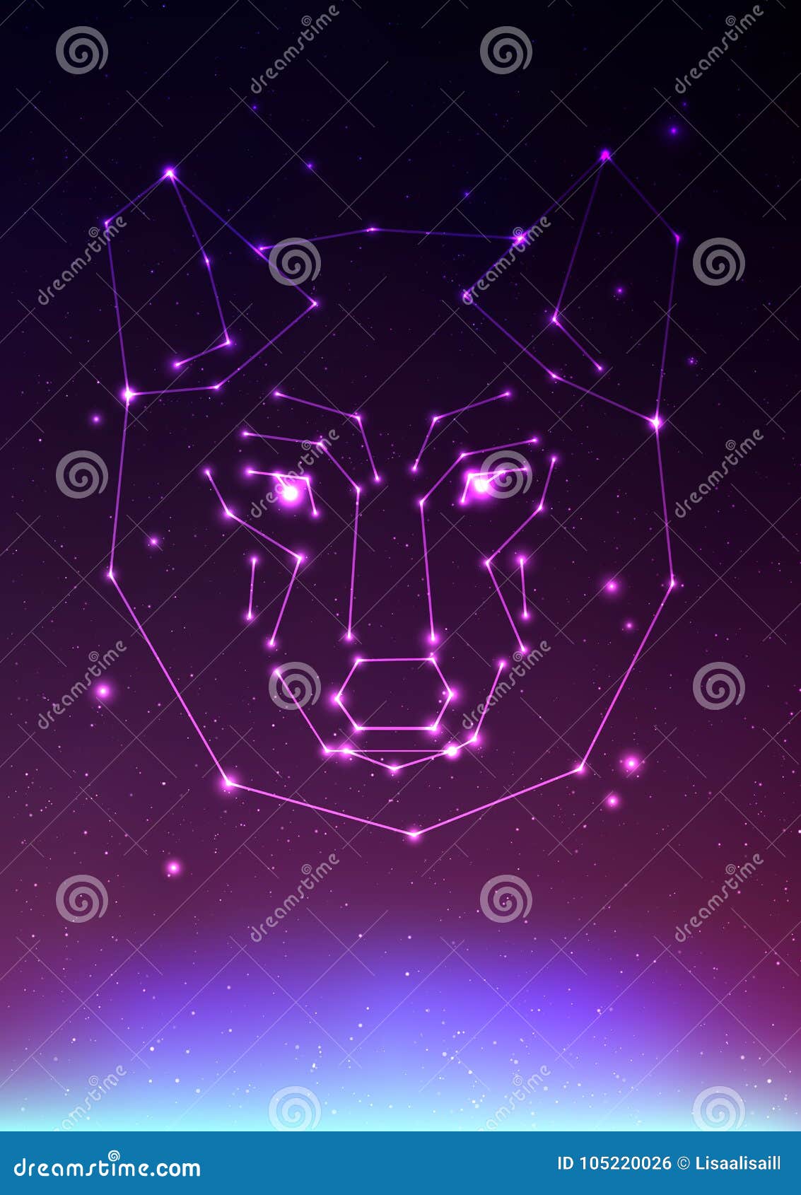 Wolf Constellation Vector Illustration. Face of a Wolf in Constellations and Star on Cosmos with ...