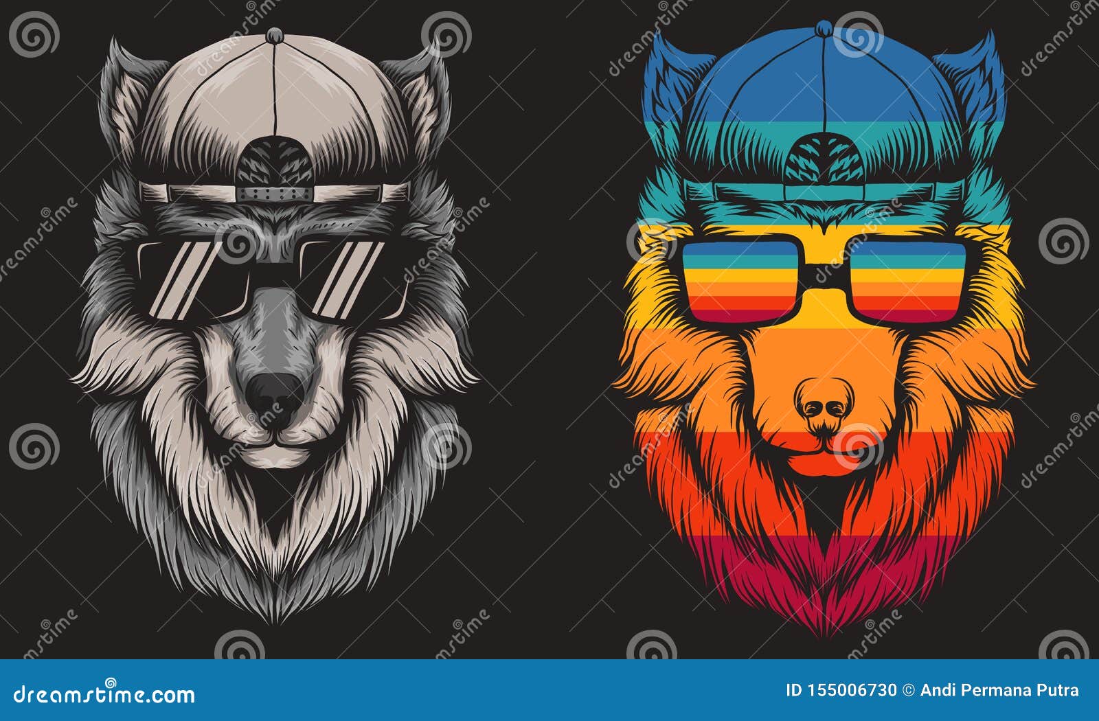 Wolf Cool Retro Vector Illustration Stock Vector - Illustration of 1980 ...