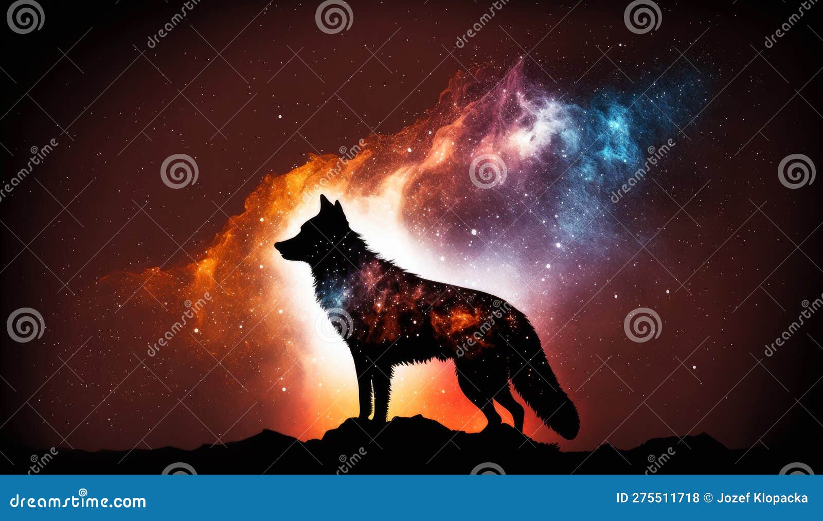 Wolf in Cosmic Space. Gnerative Ai. Stock Illustration - Illustration ...