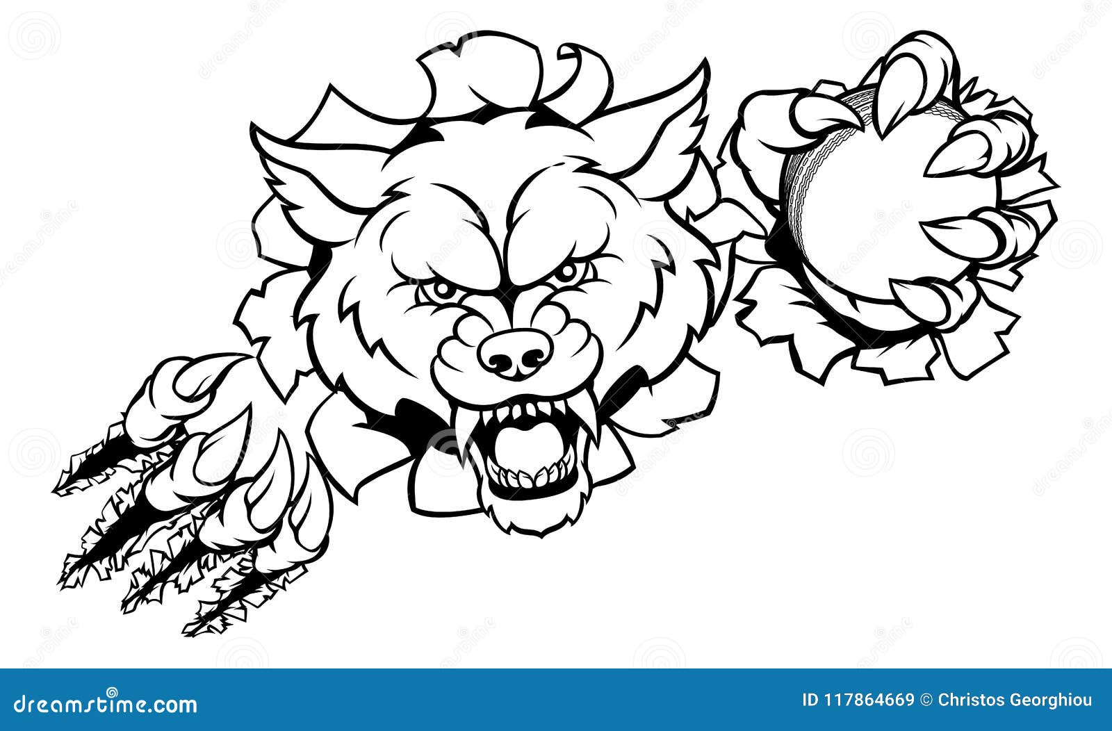 Wolf Cricket Mascot Breaking Background Ilustración del Vector ...
