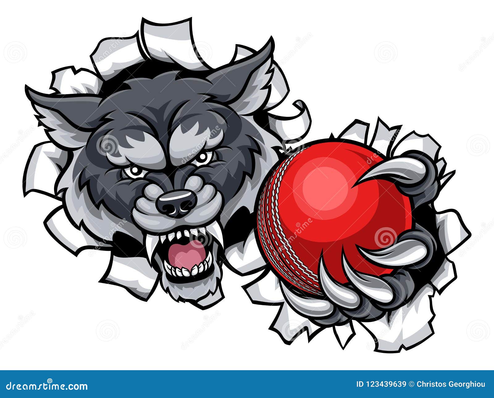Wolf Cricket Mascot Breaking Background Ilustración del Vector ...
