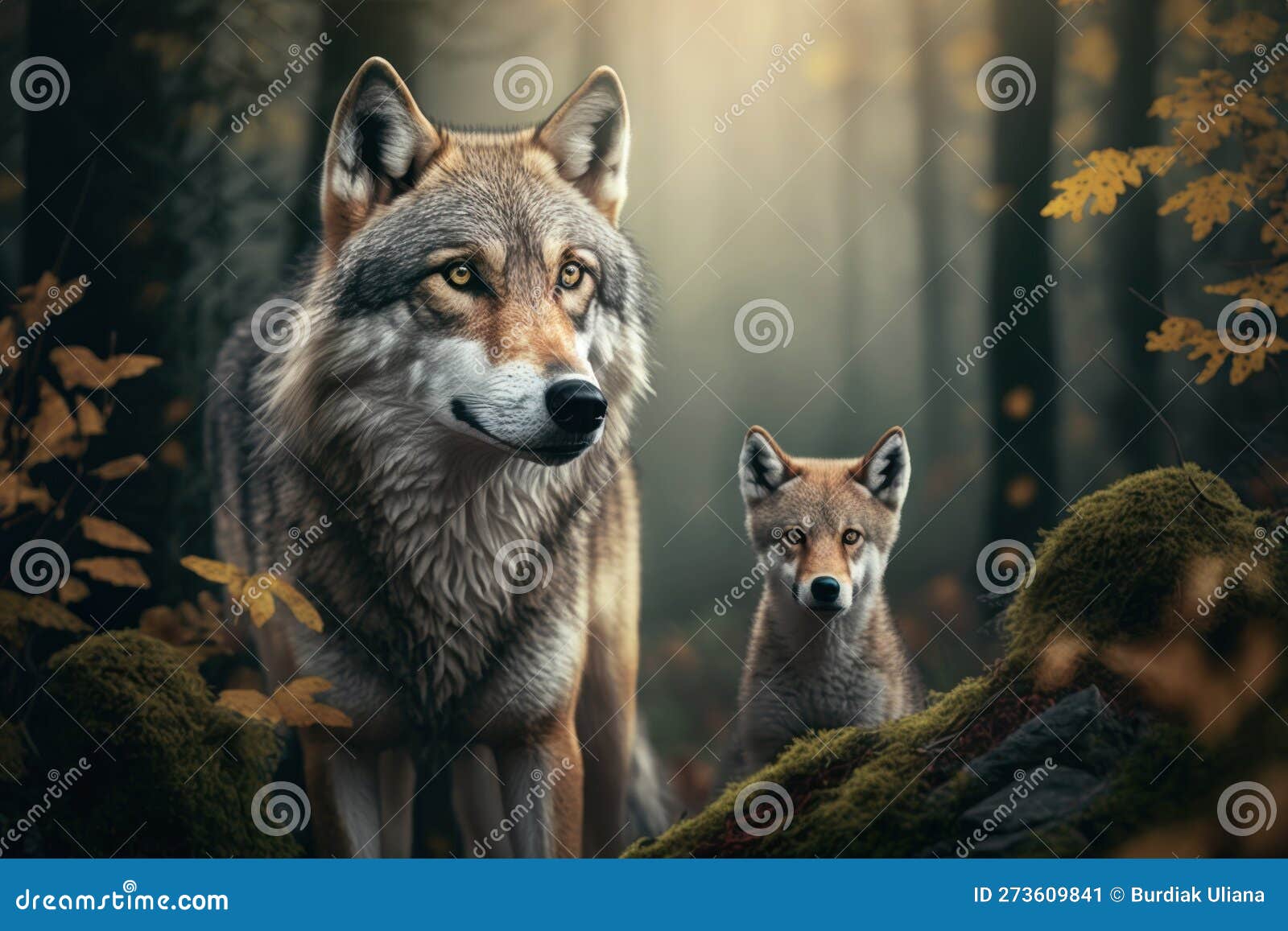 Wolf with Cub in Natural Habitat. Generative AI Stock Illustration ...