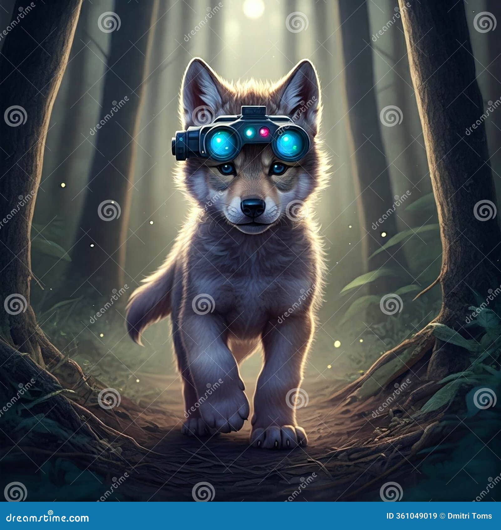 A Wolf Cub with a Night Vision Device Travels Alone through a Fairy ...