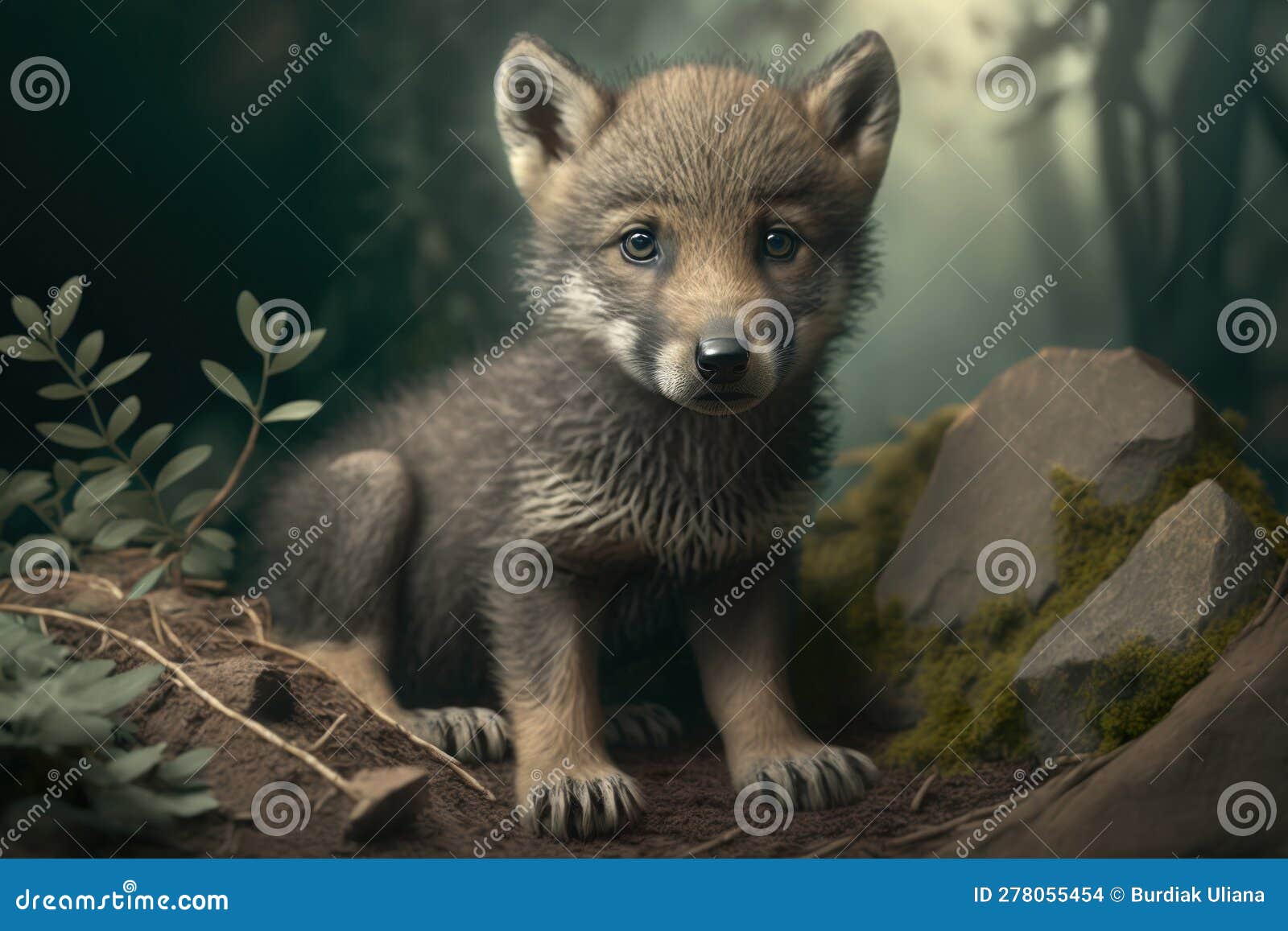 Wolf Cub in Summer Forest, Generative AI Stock Photo - Image of fluffy ...
