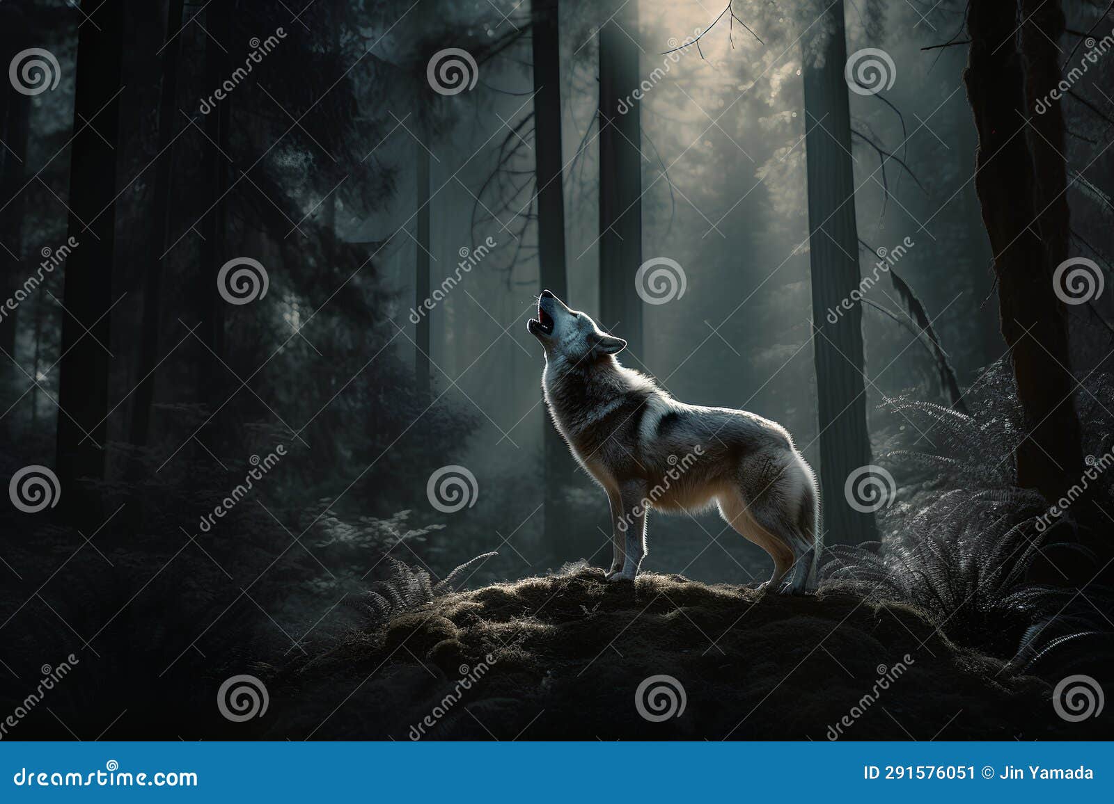 Wolf in the Dark Forest. 3D Rendering. Halloween Theme Stock ...