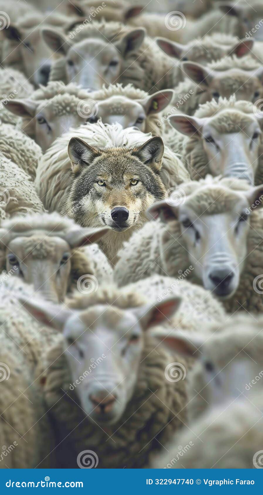 Wolf Disguised among Sheep, Close-up View. Concept of Deception and ...