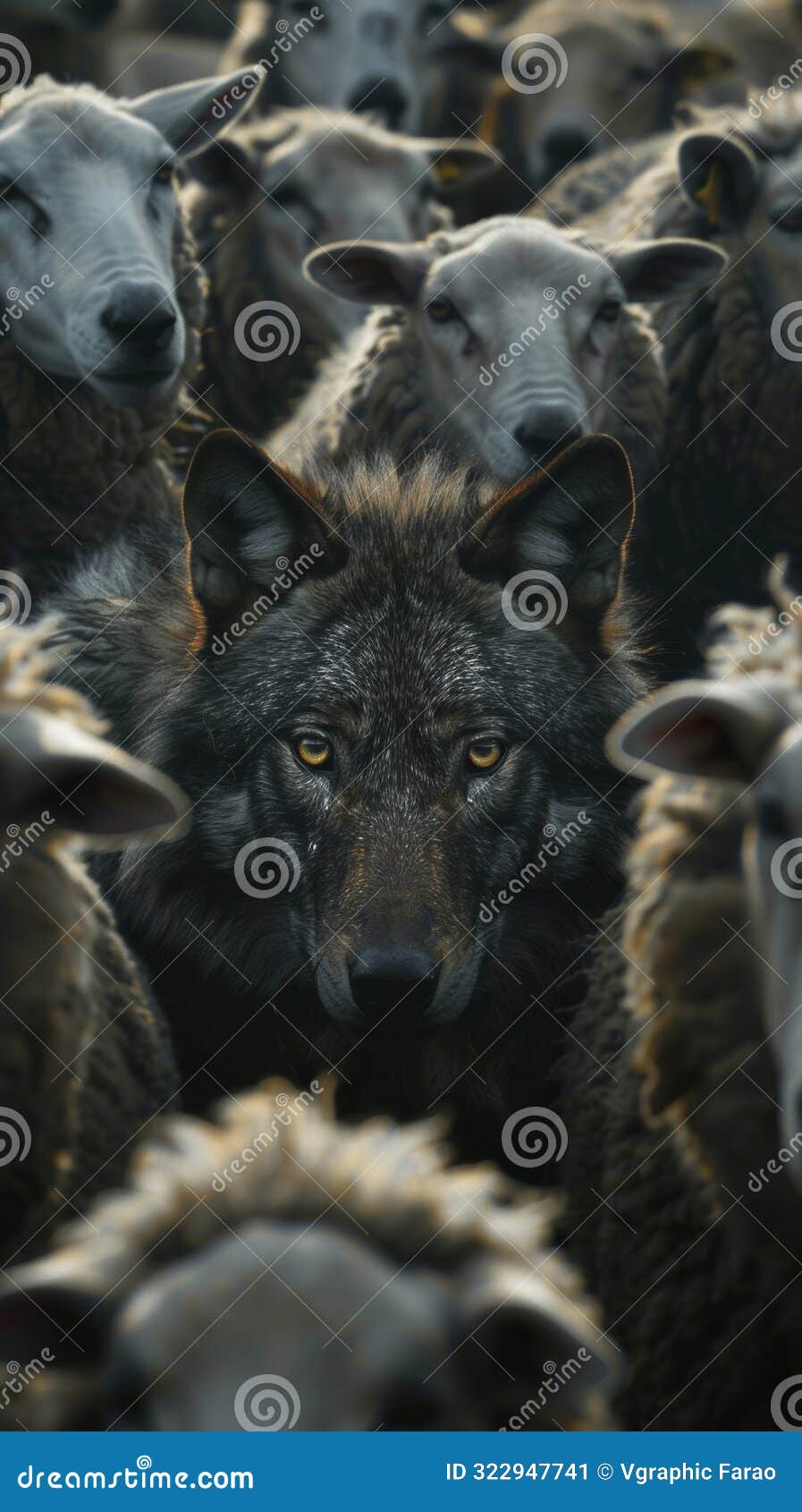 Wolf Disguised among Sheep, Striking Animal Concept Stock Image - Image ...