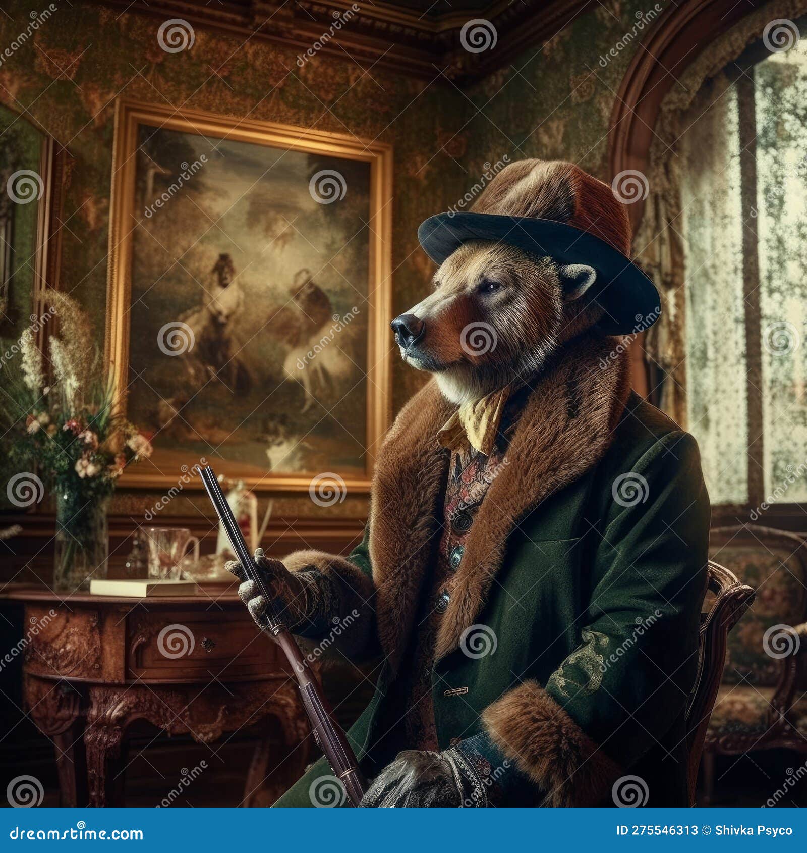 A Wolf Distinguished As a Hunter and Sitting in the House Generative AI ...