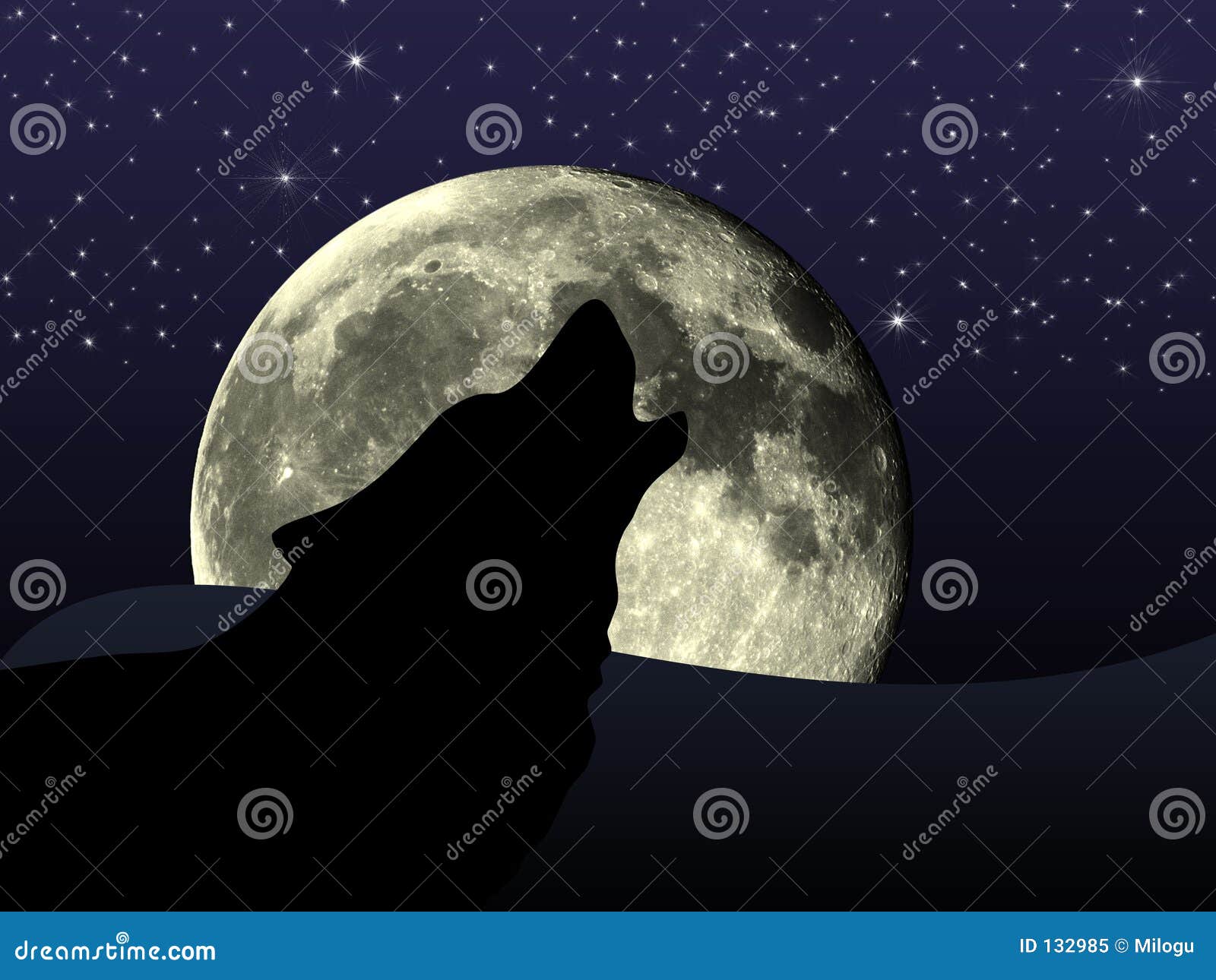 Wolf door volle maan stock illustratie. Illustration of schors - 132985