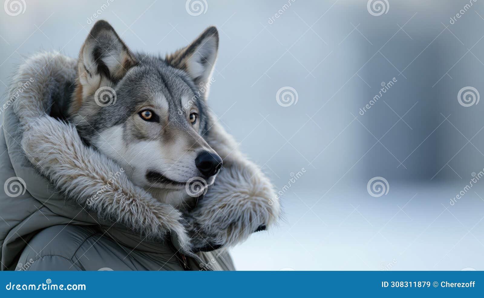 Wolf in a down jacket stock image. Image of flat, present - 308311879