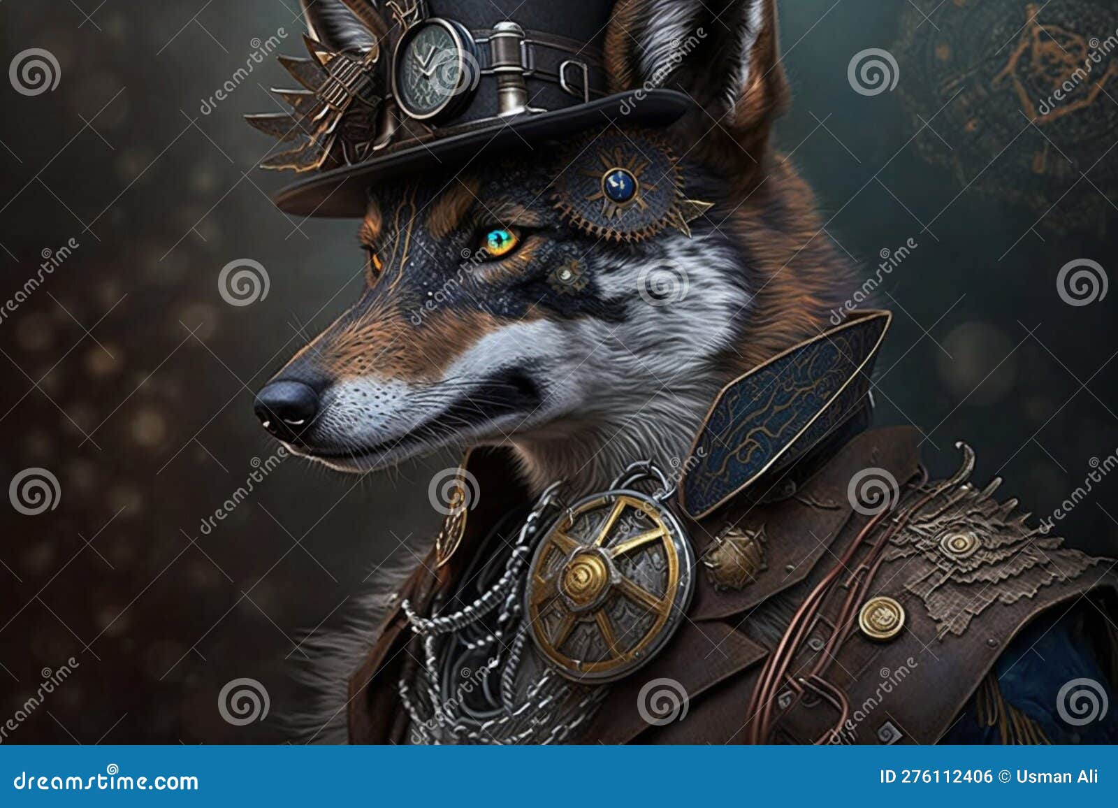 A Wolf is Dressed in a Steampunk Outfit in the Front. AI Stock ...