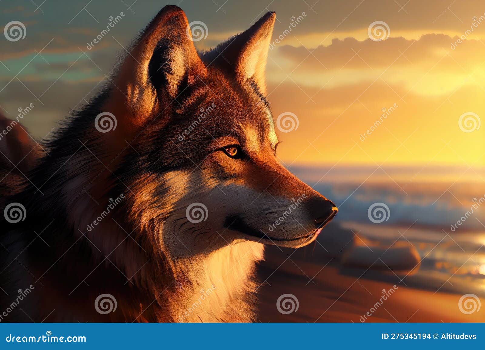 Wolf, Eyes Fixed on the Distant Horizon, while Basking in the Warm Rays ...