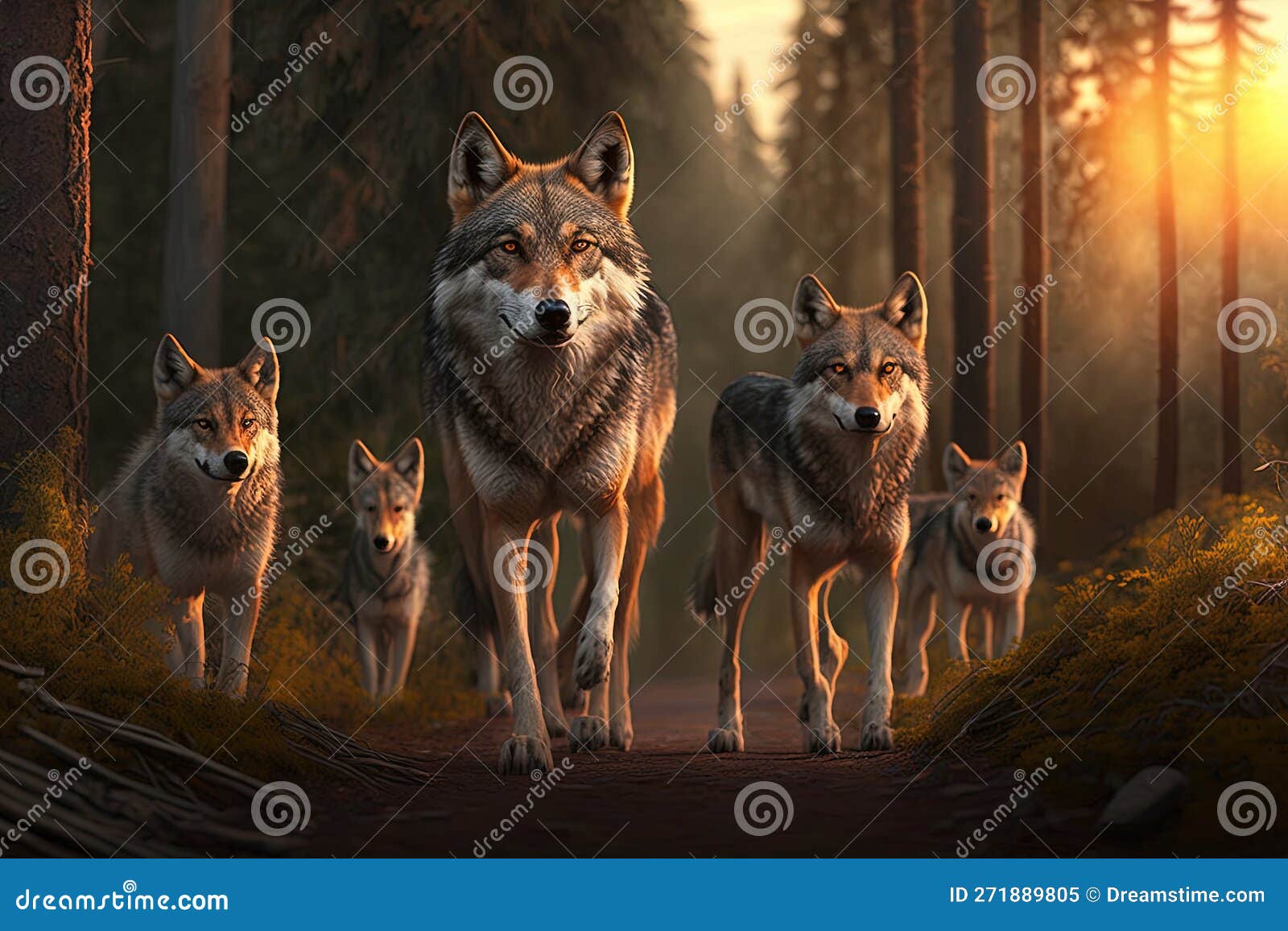 Wolf Family Walk through the Forest. Generative AI Stock Illustration ...