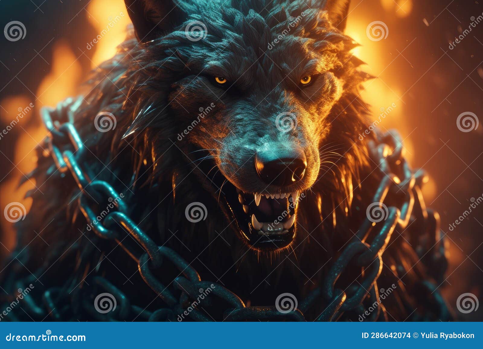 Wolf Fire Chains. Generate Ai Stock Illustration - Illustration of ...