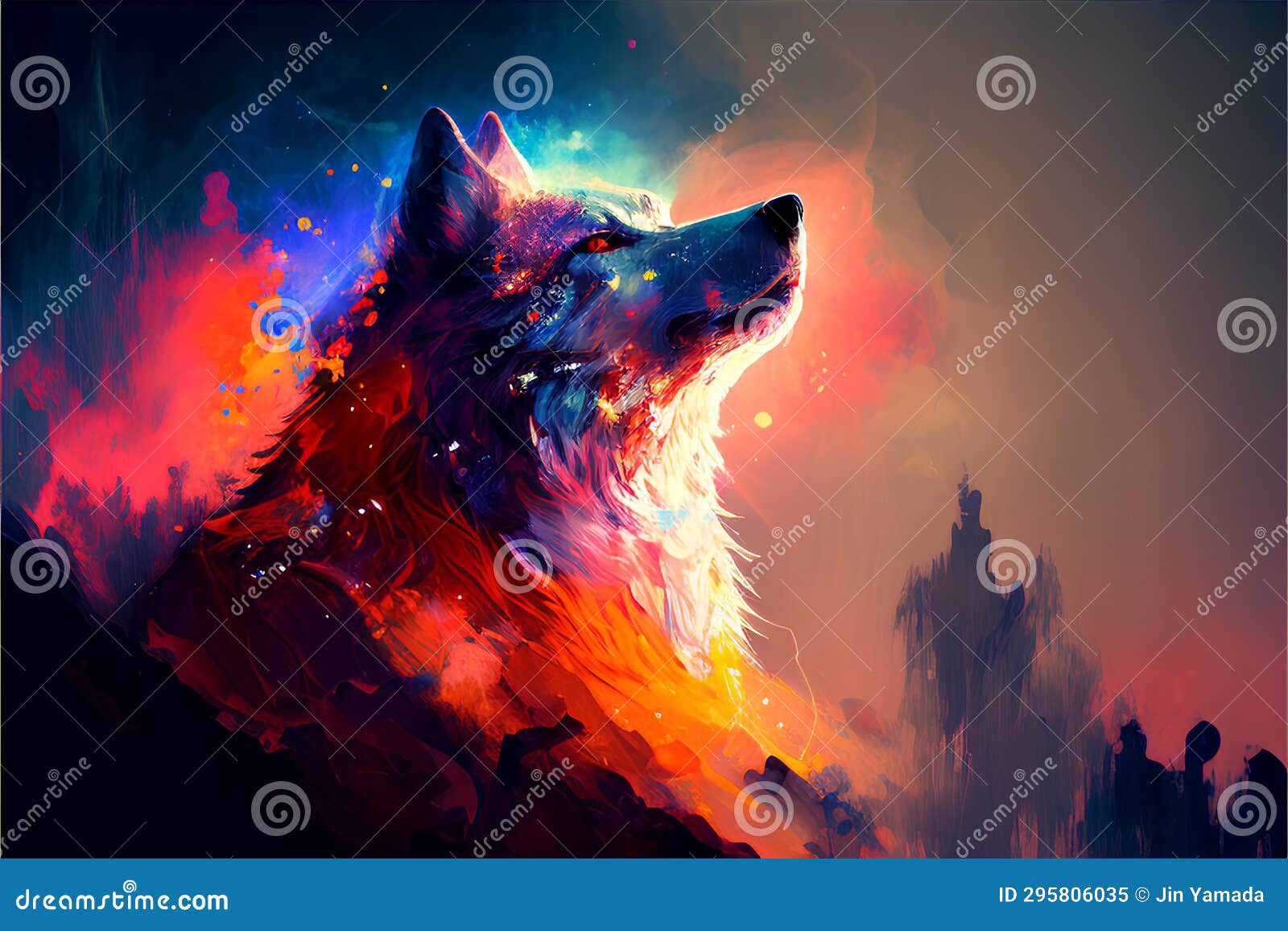 Wolf in Fire. Digital Painting. Colorful Background. Vector ...