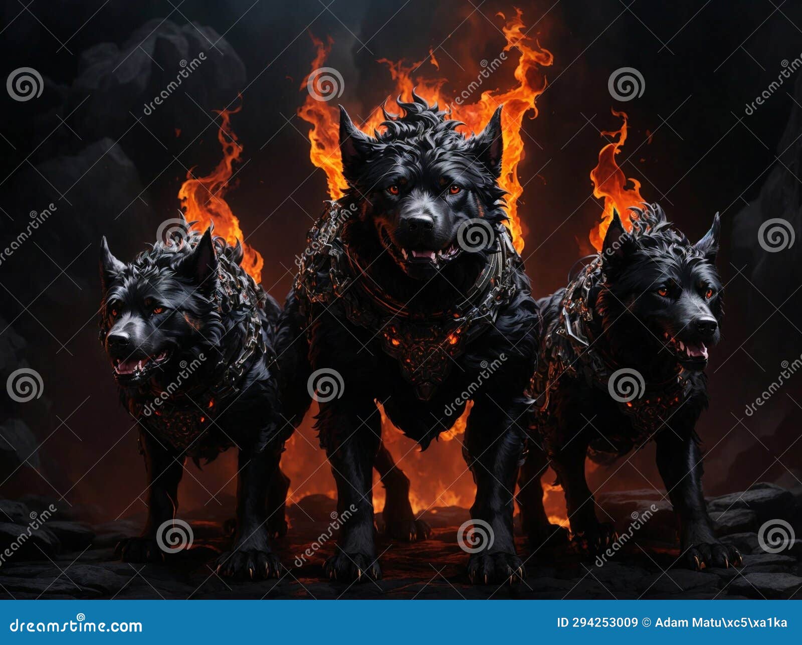 Wolf in Fire, Hellhound Dogs, Ai Generated Stock Illustration ...