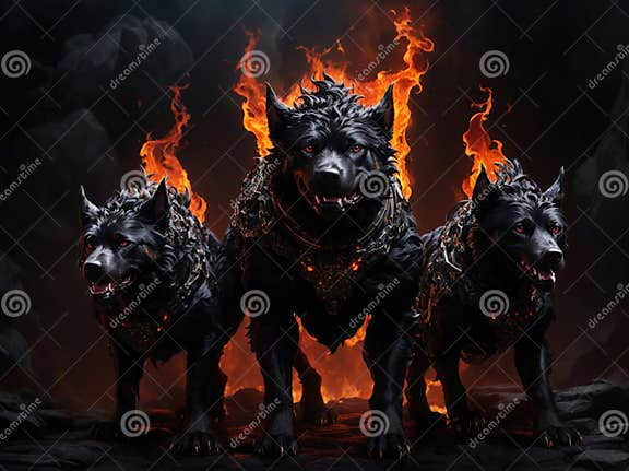 Wolf in Fire, Hellhound Dogs, Ai Generated Stock Illustration ...