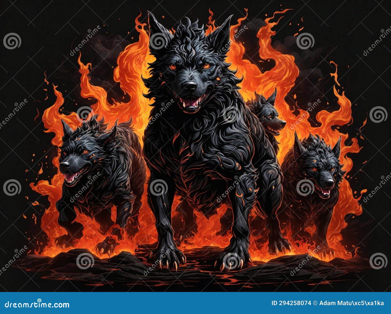 Wolf in Fire, Hellhound Dogs, Ai Generated Stock Illustration ...