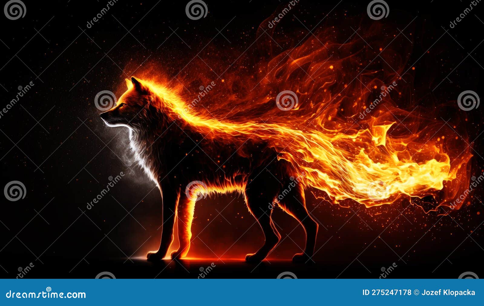 Wolf in Flame. Gnerative Ai. Stock Illustration - Illustration of ...