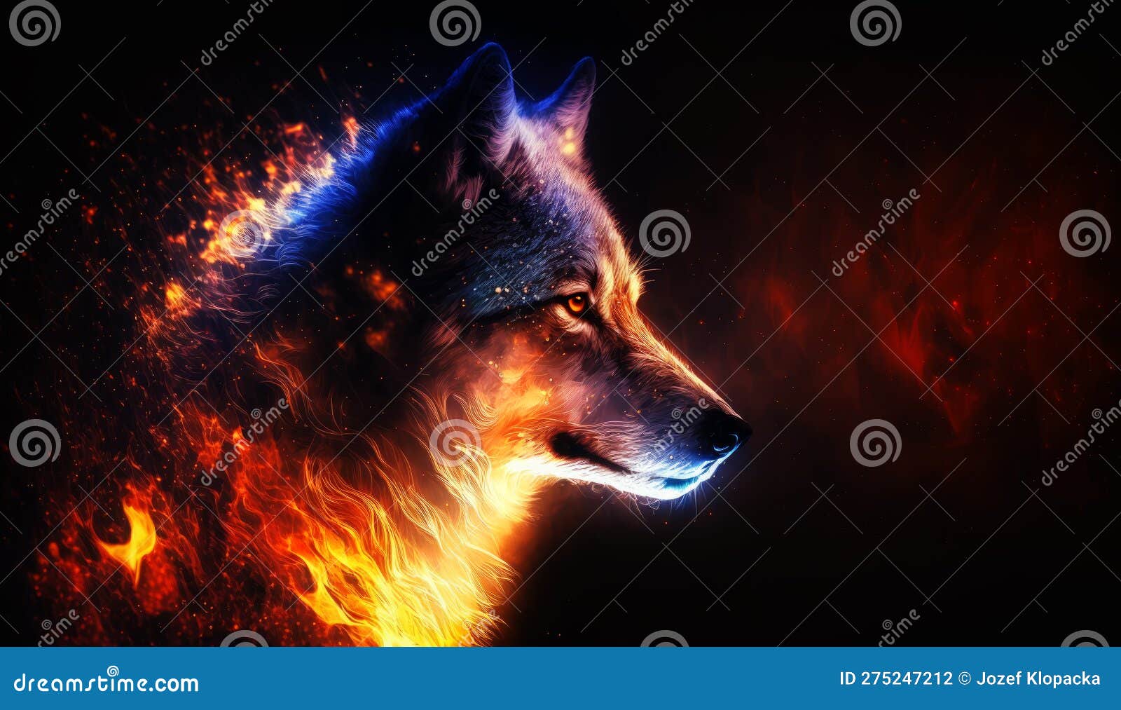 Wolf in Flame. Gnerative Ai. Stock Illustration - Illustration of ...
