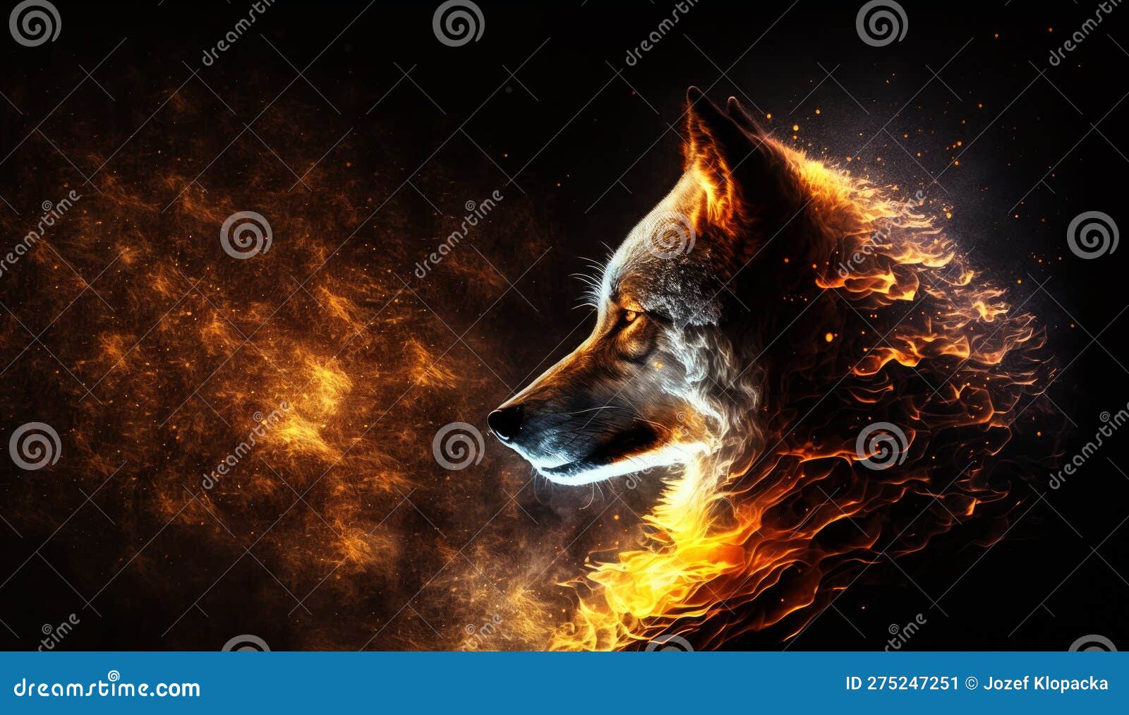 Wolf in Flame. Gnerative Ai. Stock Illustration - Illustration of ...
