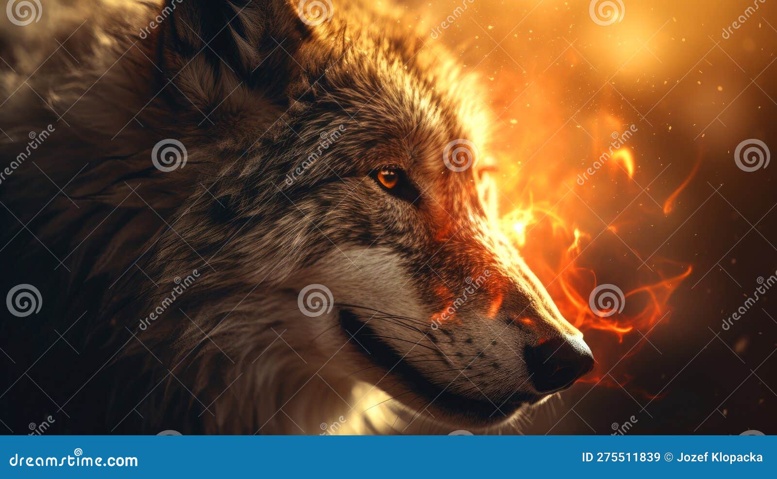 Wolf And Flame. Head Of Aggressive Fire Woolf. A Wolf Howling In The ...