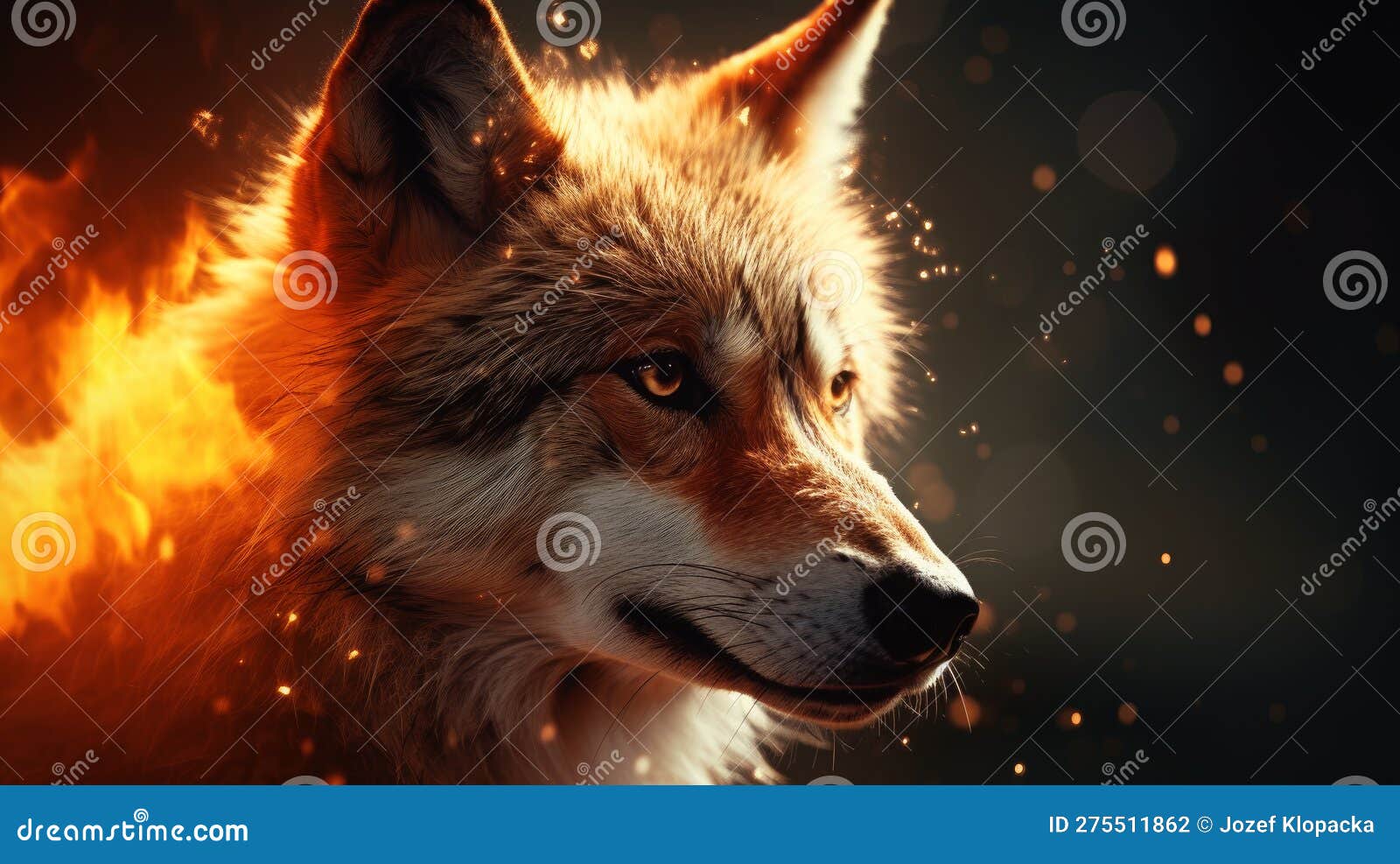 Wolf And Flame. Head Of Aggressive Fire Woolf. A Wolf Howling In The ...
